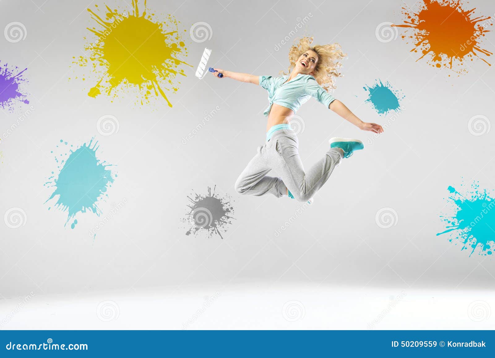 Woman Jumping and Paiting Walls Stock Image - Image of path, model ...