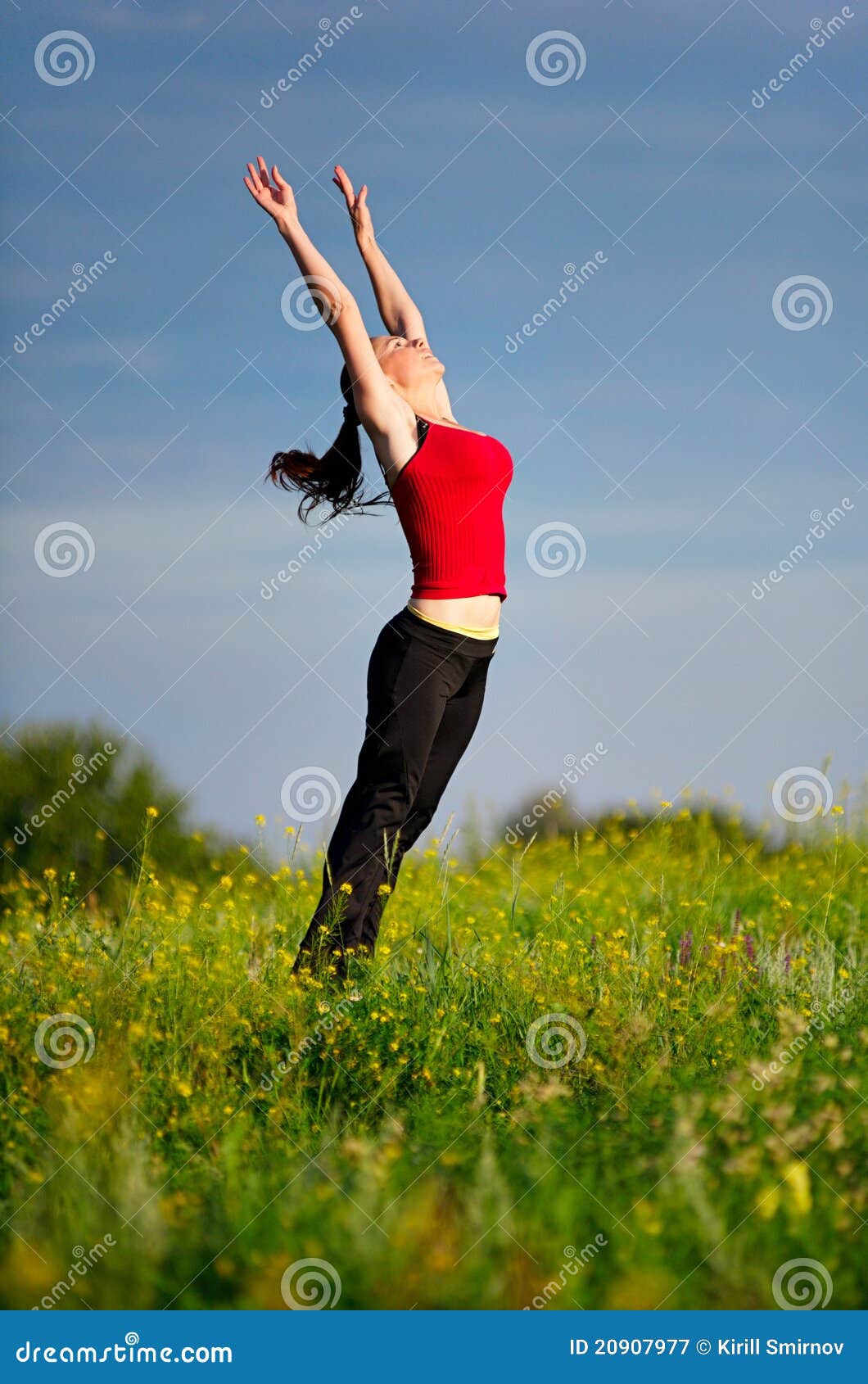 Woman jumping on a sunset stock image. Image of exercise - 20907977