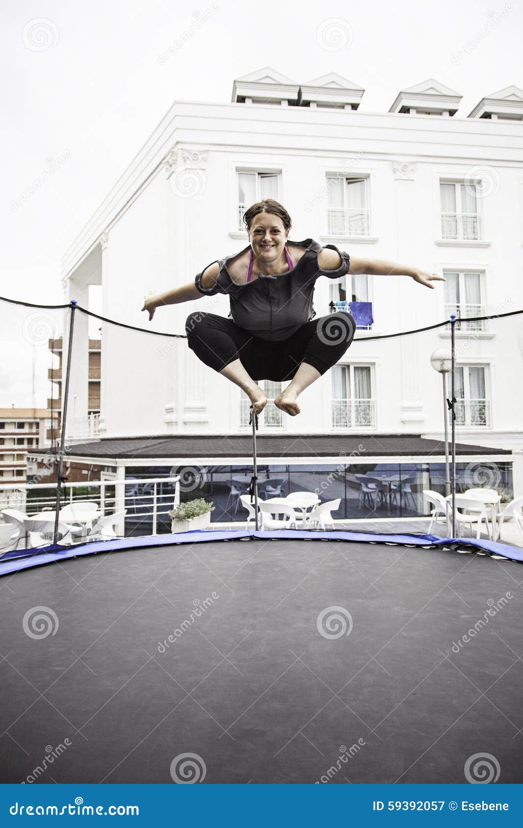 Woman Jumping on Trampoline Stock Image - Image of lifestyle ...