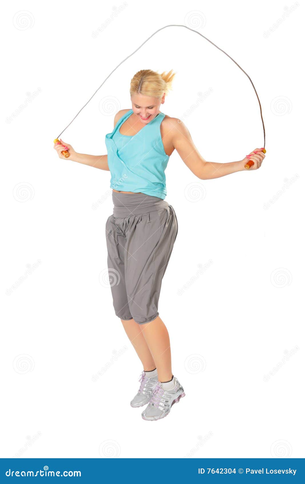 Woman Jumps with Skipping Rope Stock Photo - Image of isolated, jump ...