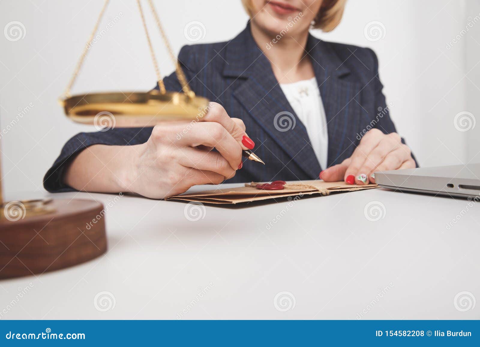 Woman Jurist Writing on the Paper Document Isolated. Stock Photo ...