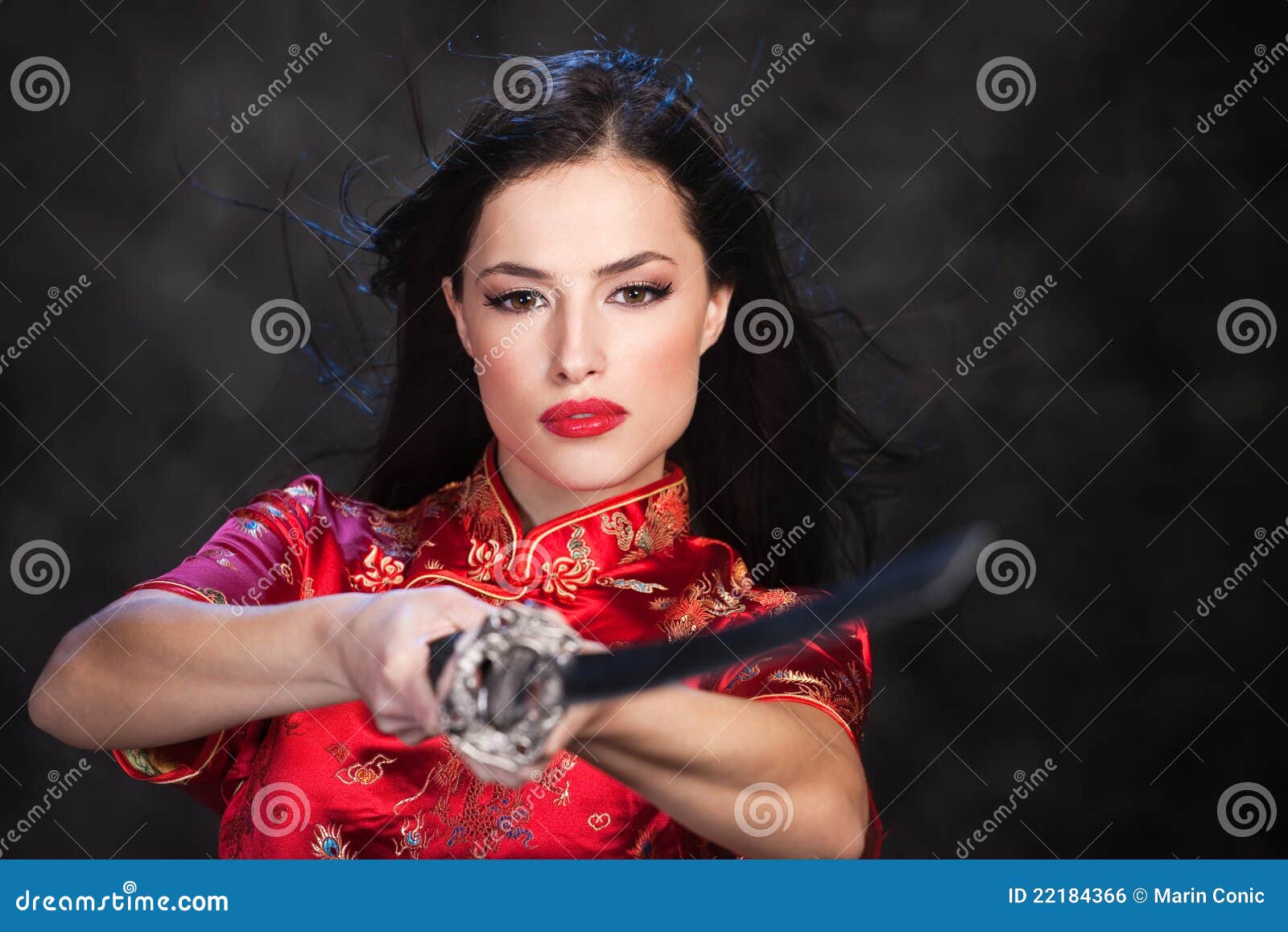 Katana Sword On A Black Background And Reflective Table Stock Photo ...