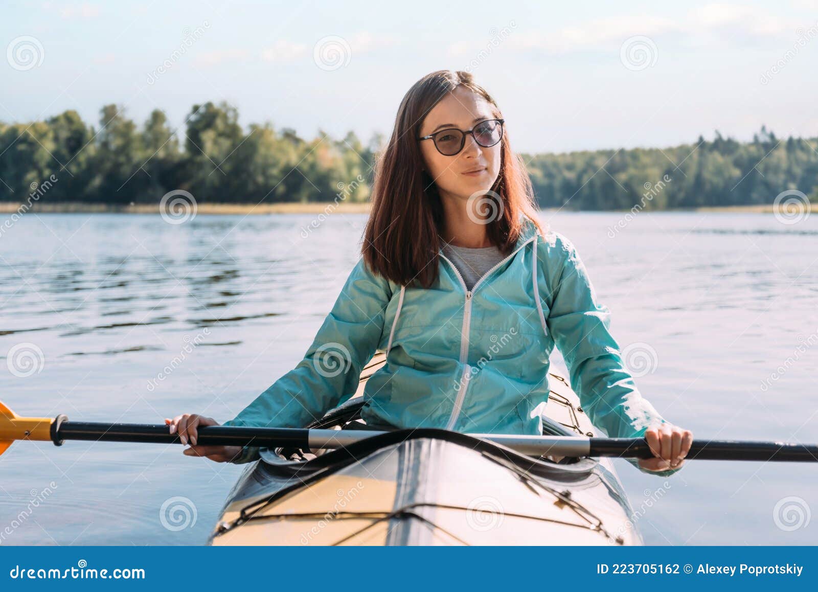 Woman Kayaker Posing at the Camera. Stock Photo - Image of nature ...