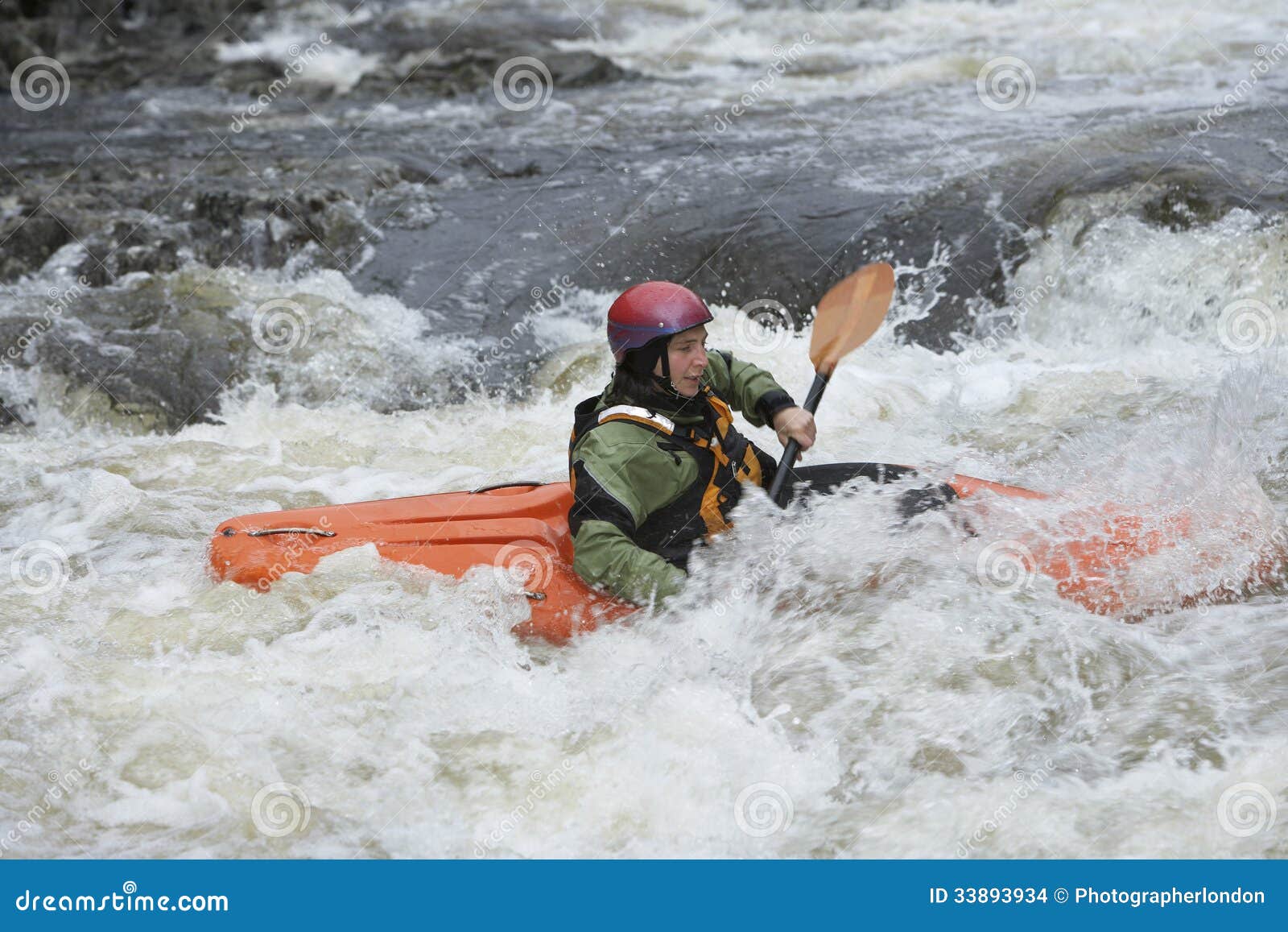 Woman kayaking in river stock photo. Image of lifejacket - 33893934