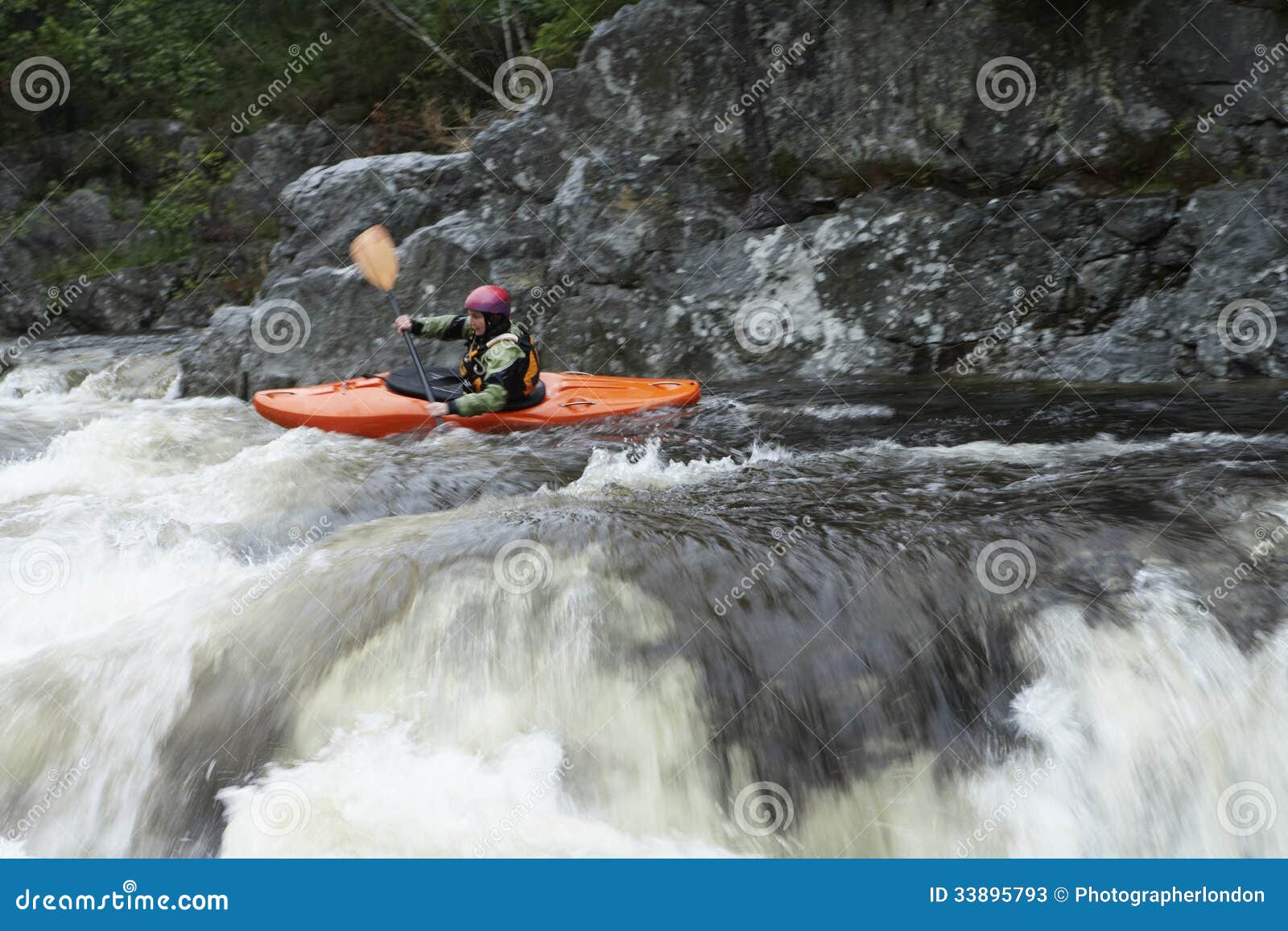 Woman kayaking in river stock image. Image of paddling - 33895793
