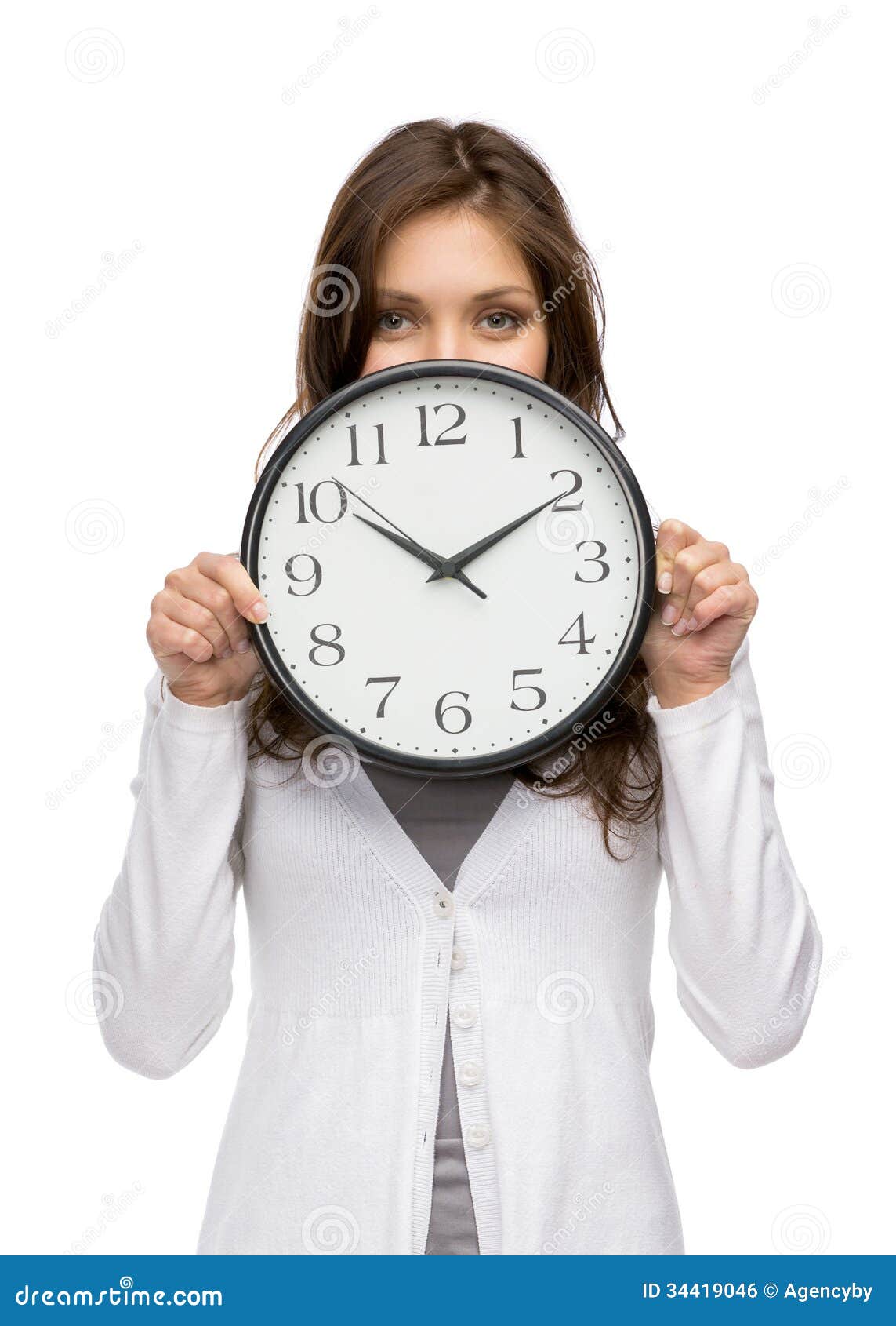 Woman keeping clock stock photo. Image of lovely, hold - 34419046