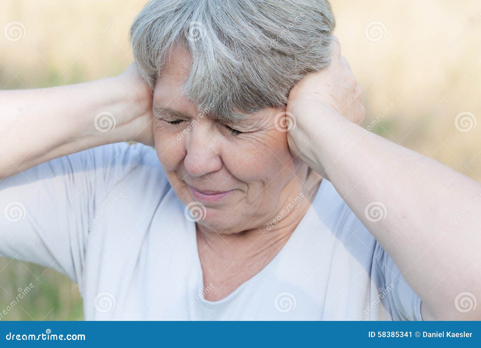 Woman Keeping Her Ears Shut Stock Image - Image of granny, ears: 58385341