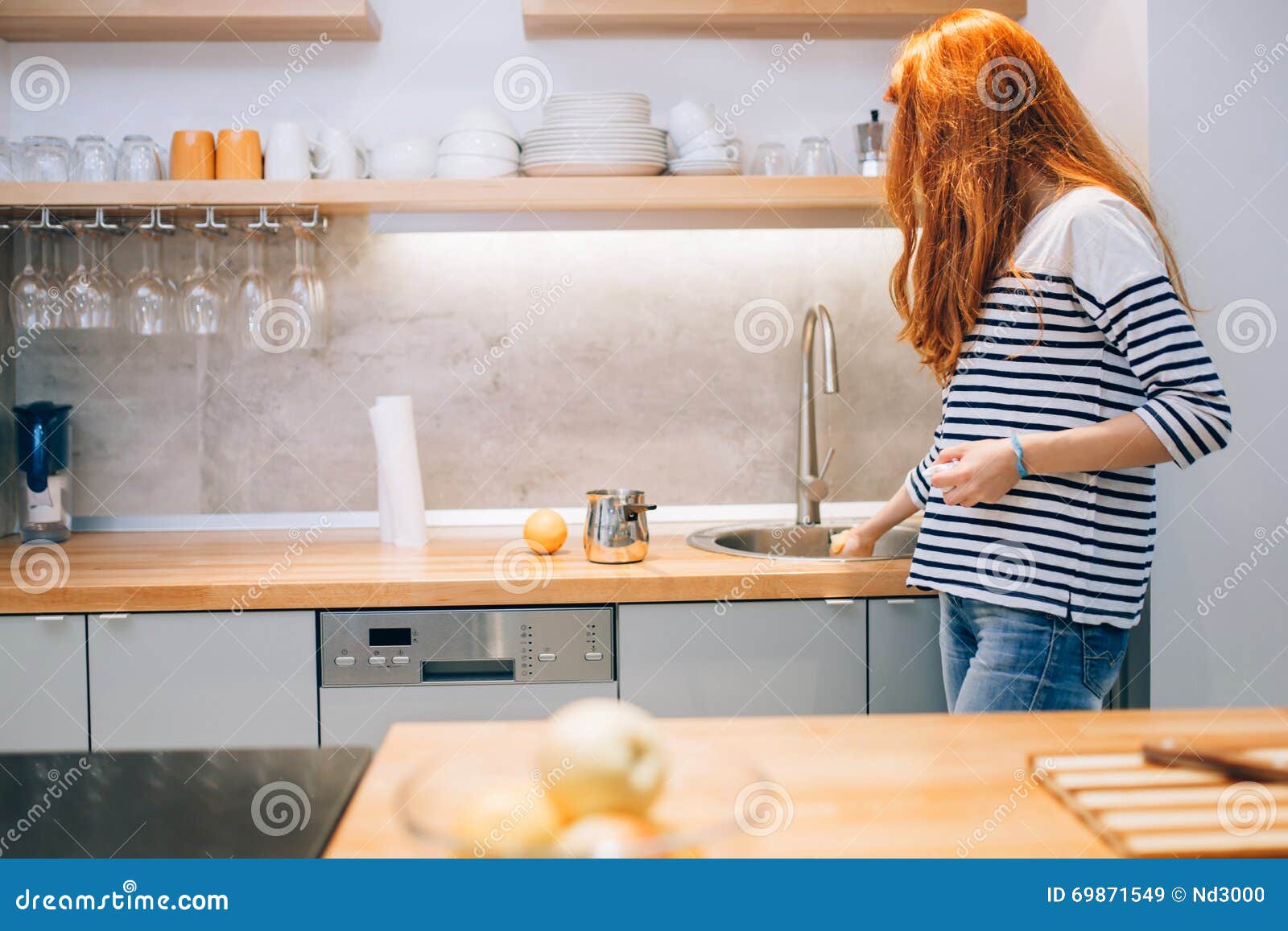 Woman Keeping Kitchen Tidy and Clean Stock Image - Image of housewife ...