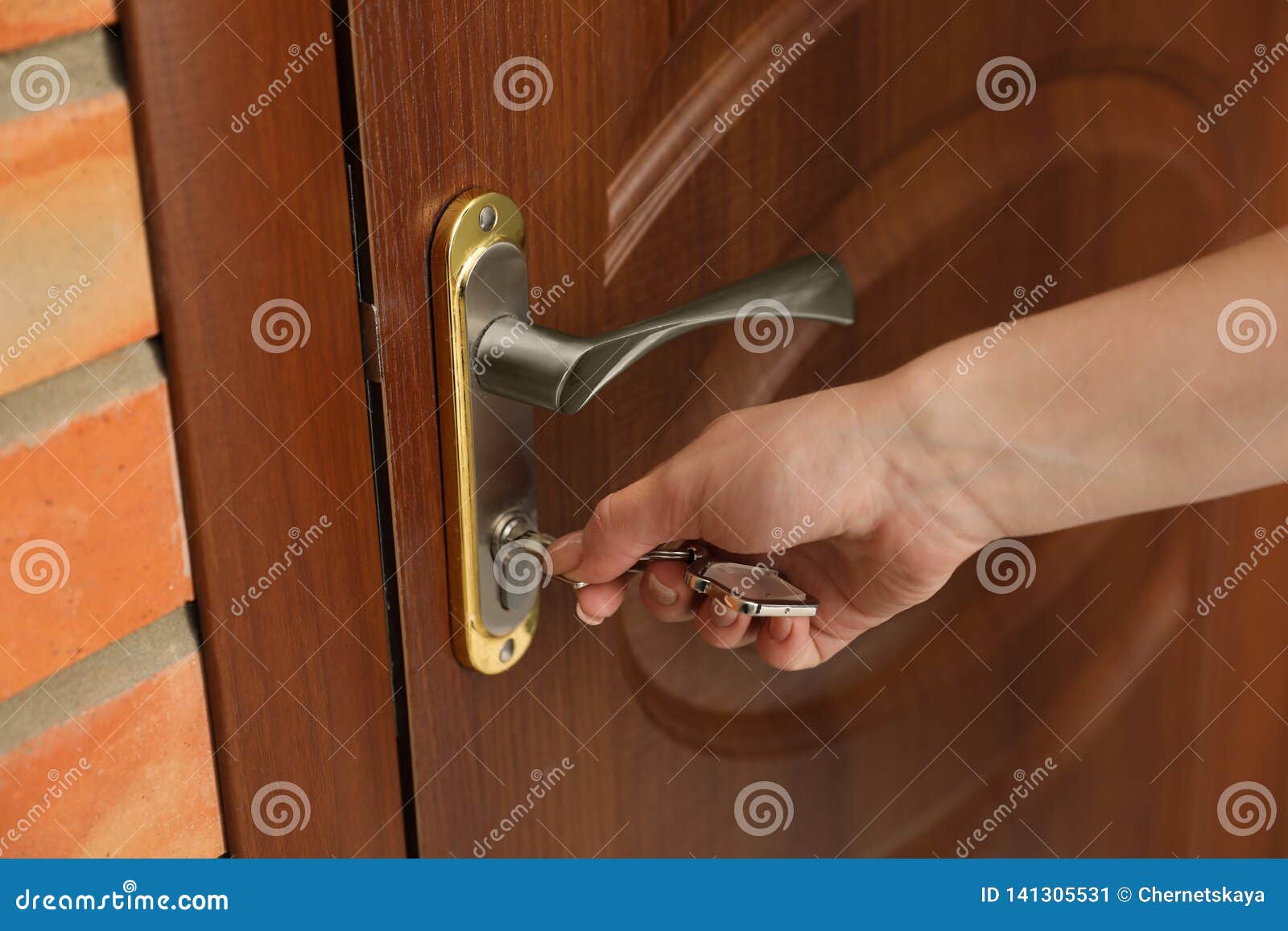 Woman with Key Opening Front Door Stock Image - Image of closeup, lock ...