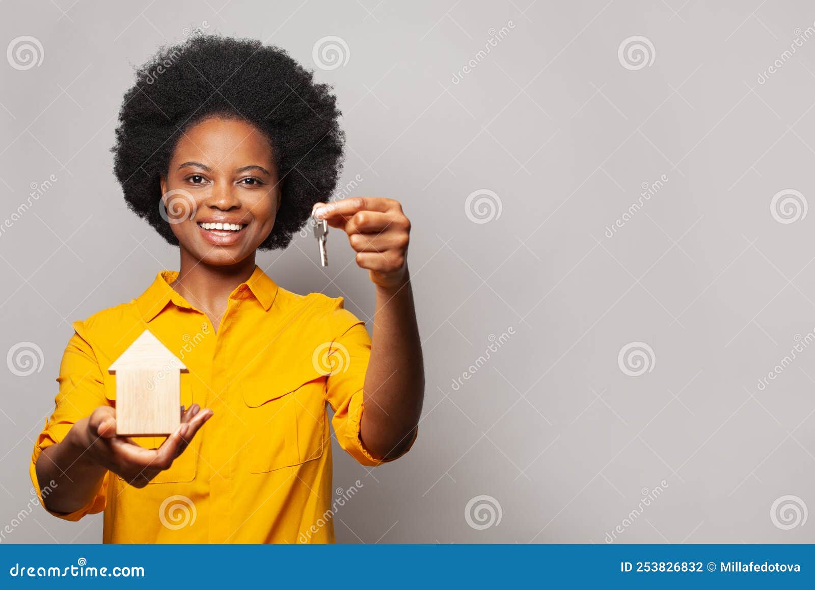 Woman with Key on White Background Stock Photo - Image of estate, black ...