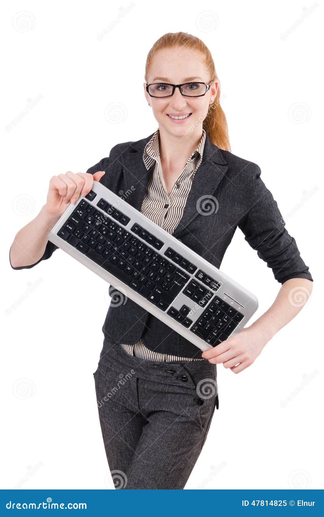 Woman with Keyboard Isolated Stock Image - Image of keyboard, geek ...