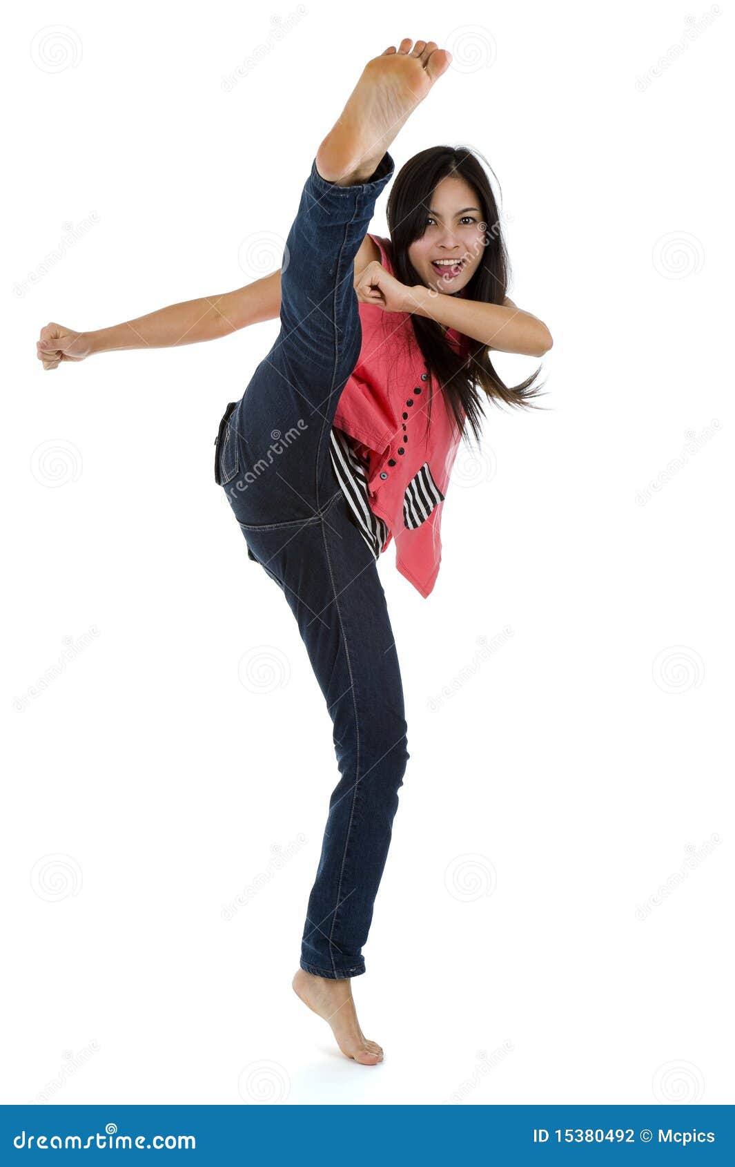 Woman kicking stock photo. Image of attacking, girl, combat - 15380492