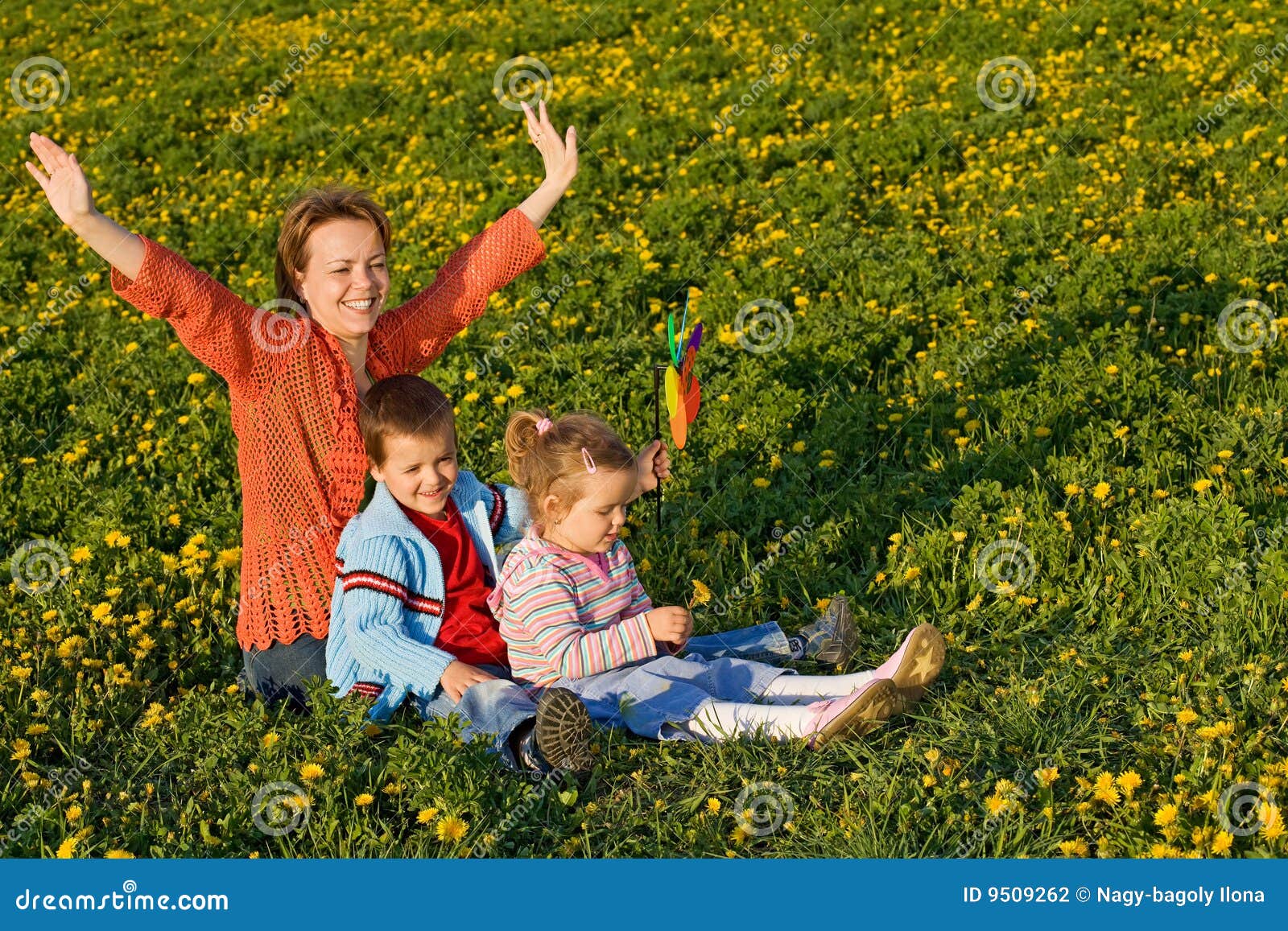Woman with Kids on the Spring Field Stock Photo - Image of cute, family ...
