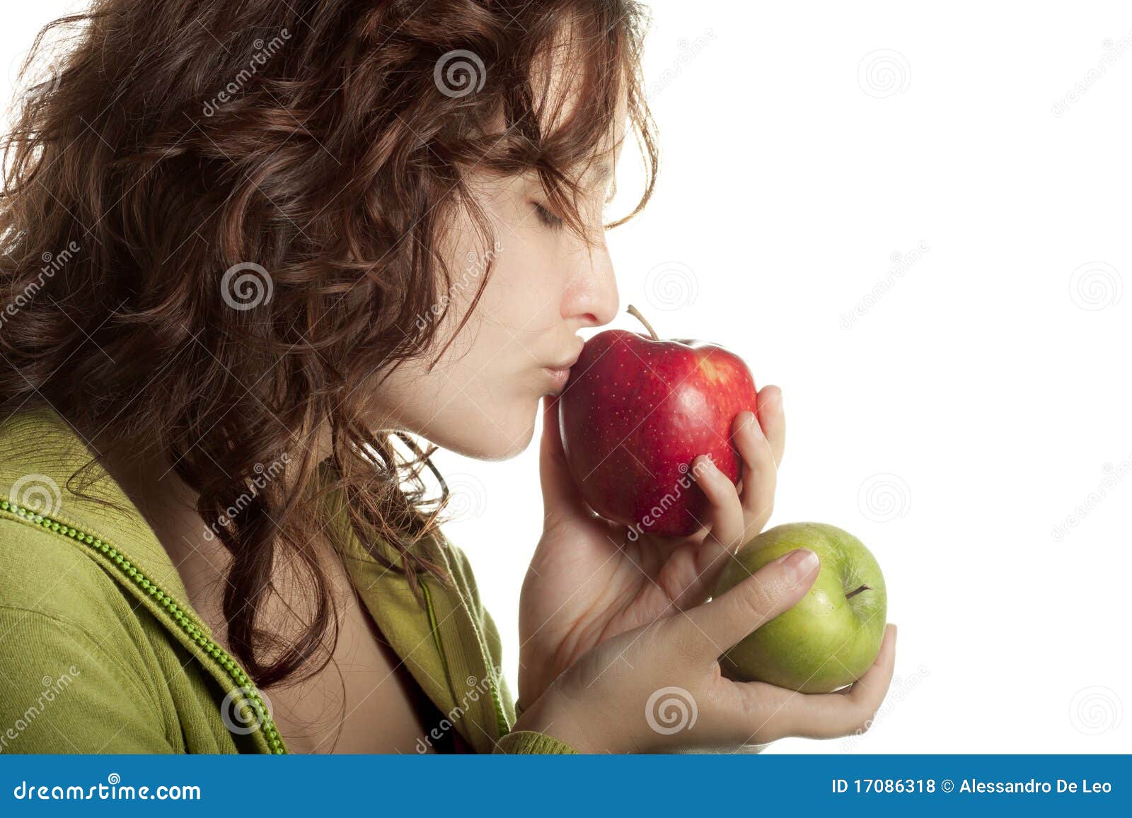 Woman Kissing Red Apple stock photo. Image of space, green - 17086318