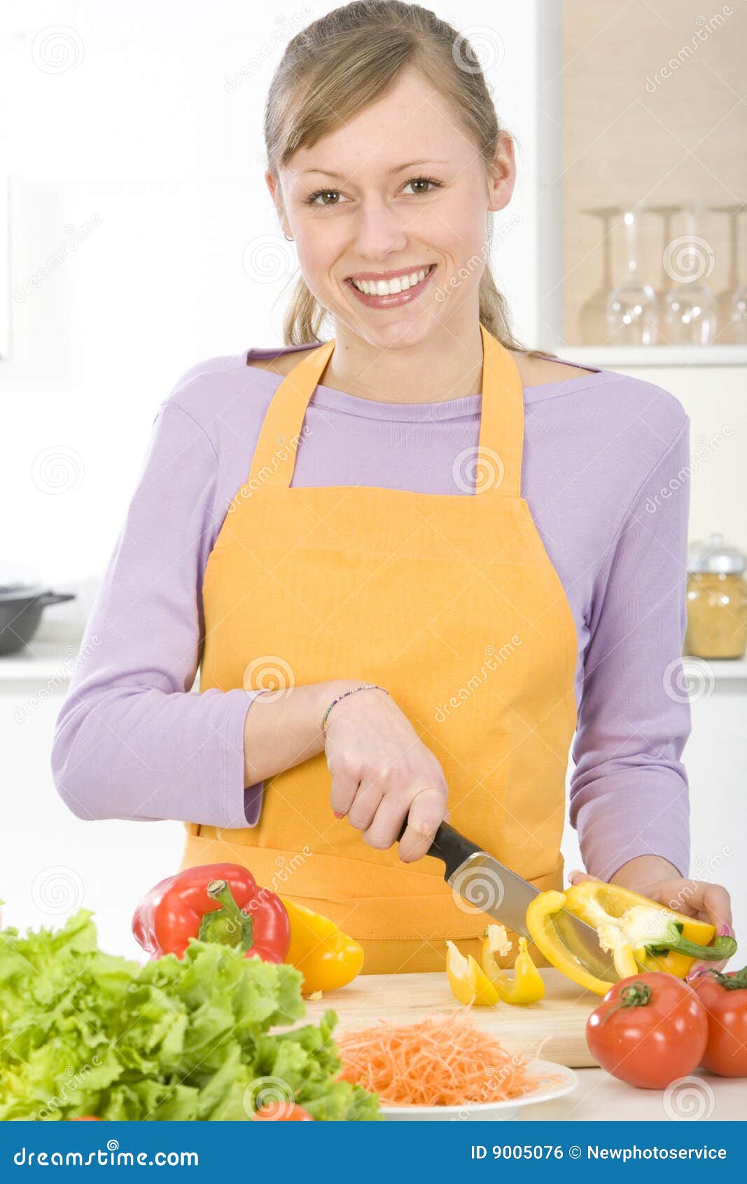 Woman in kitchen stock photo. Image of bowl, interior - 9005076