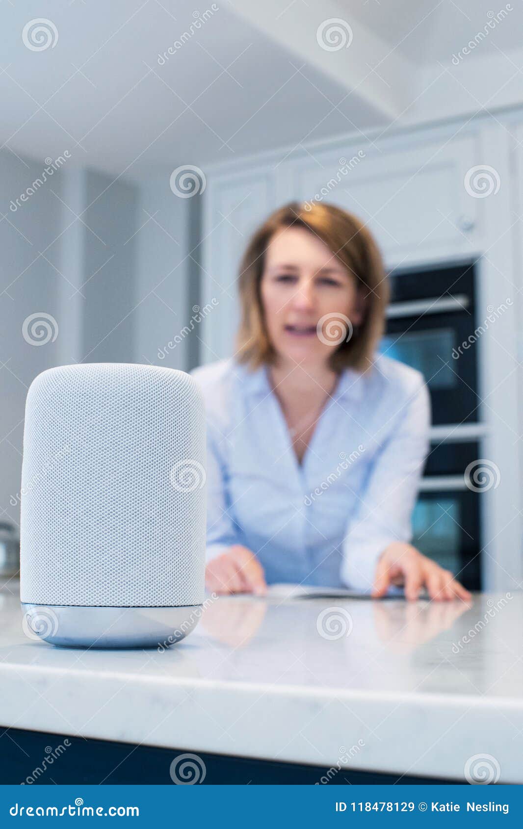 Woman in Kitchen Asking Digital Assistant Question Stock Image - Image ... Woman in Kitchen Asking Digital Assistant Question Stock Image - Image ...
