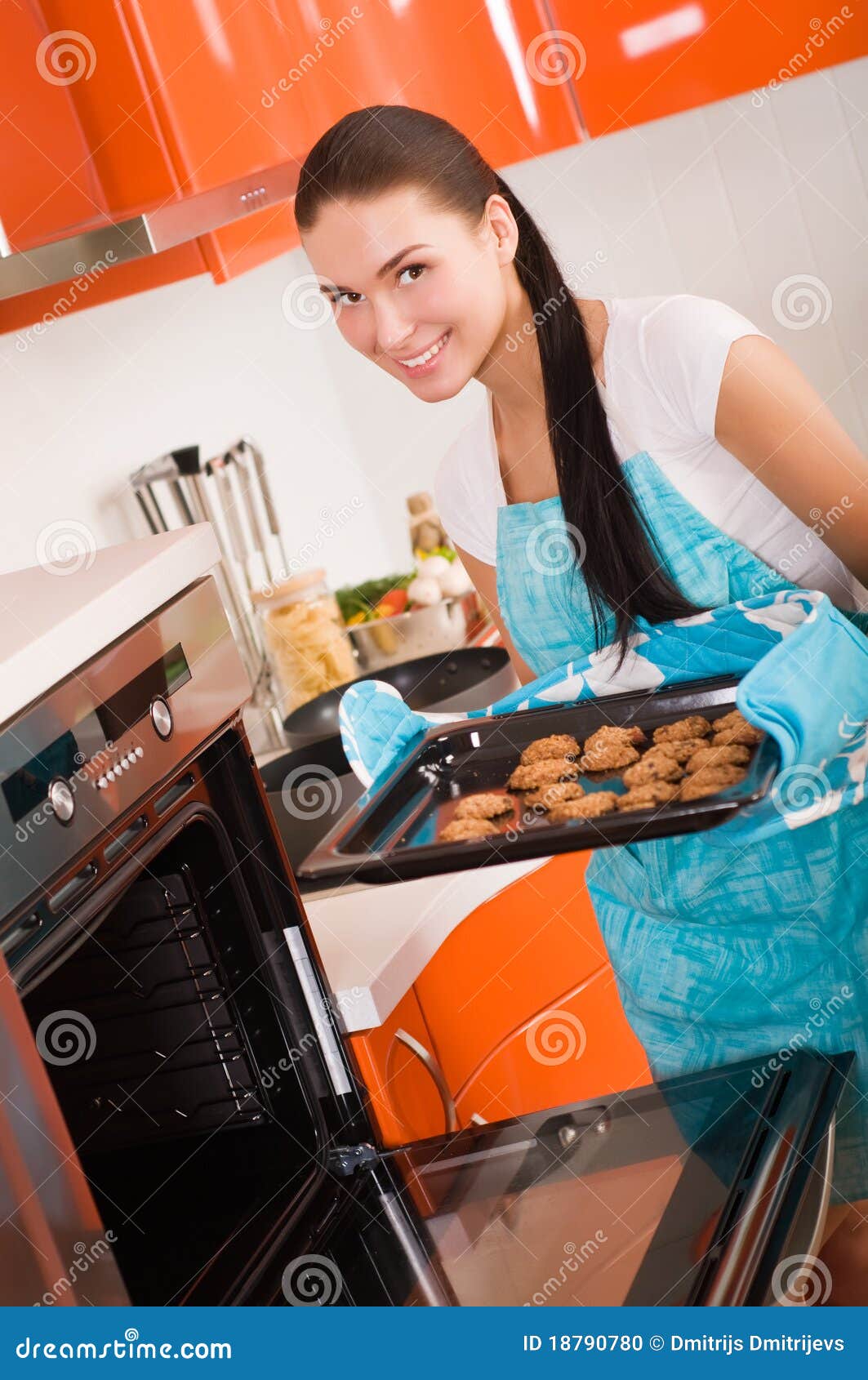 Woman in the Kitchen Baking Cookies. Stock Photo - Image of food ...