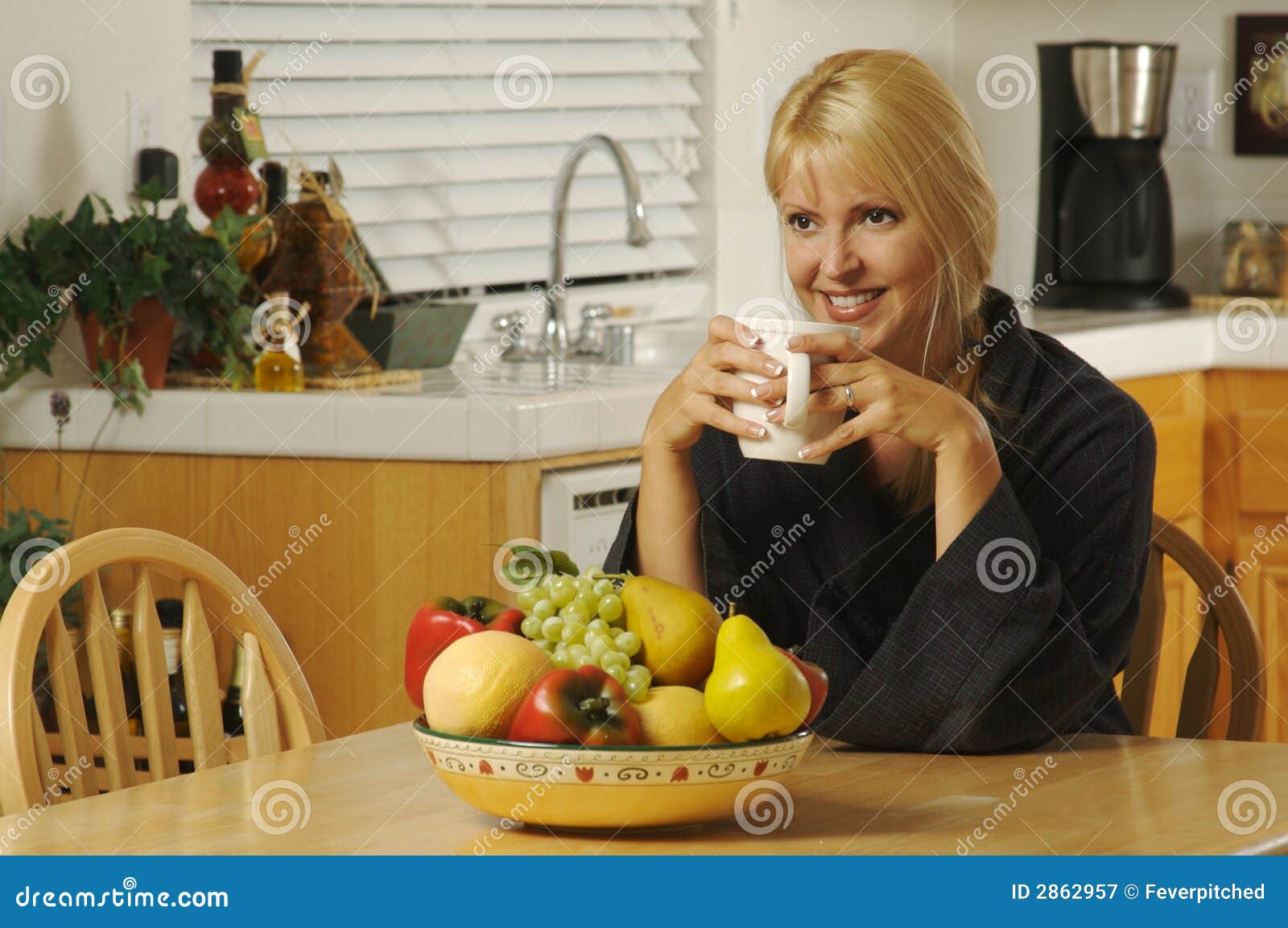 Woman in Kitchen with Coffee Stock Image - Image of fashionable, drink ...