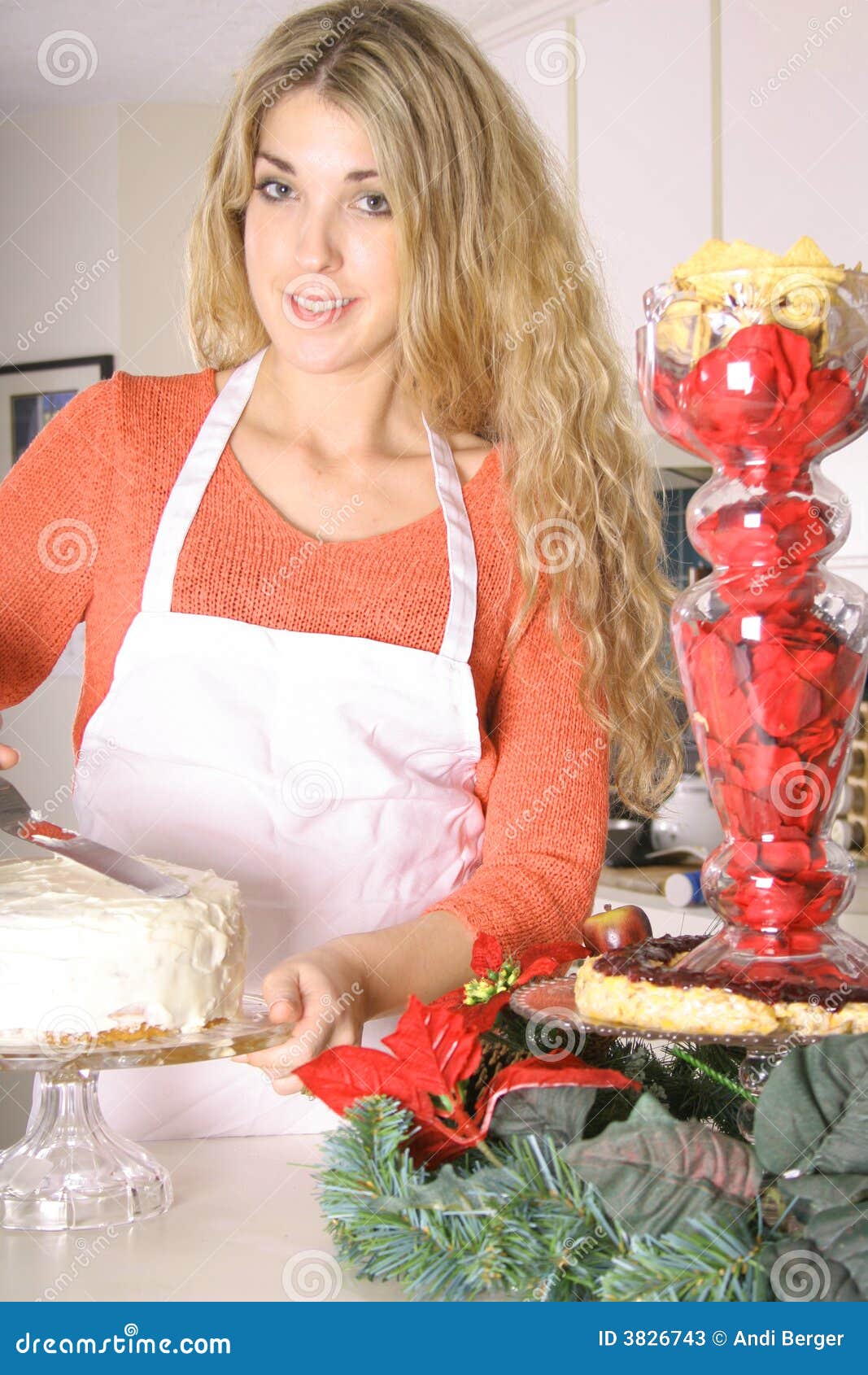 Woman In The Kitchen Frosting A Cake Stock Image Image Of Interior Frosting 3826743
