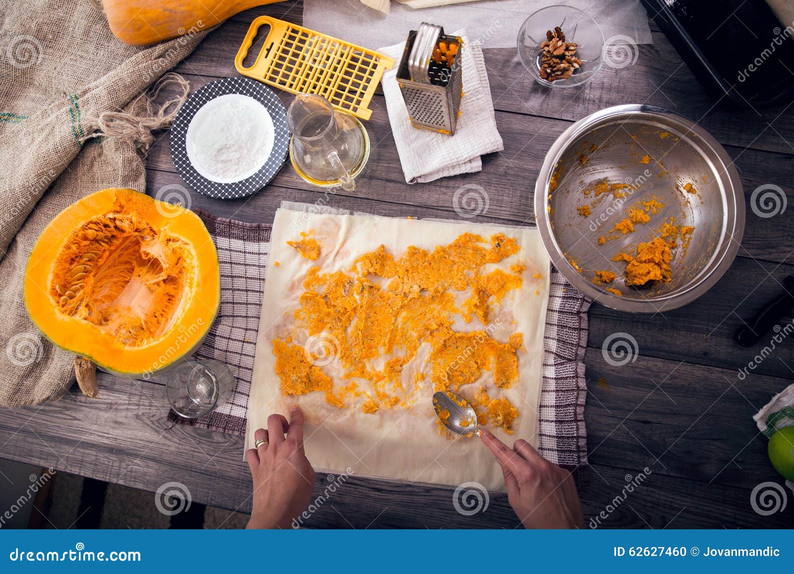 Woman in Kitchen Making Prepares a Pie with Pumpkin Stock Photo - Image ...