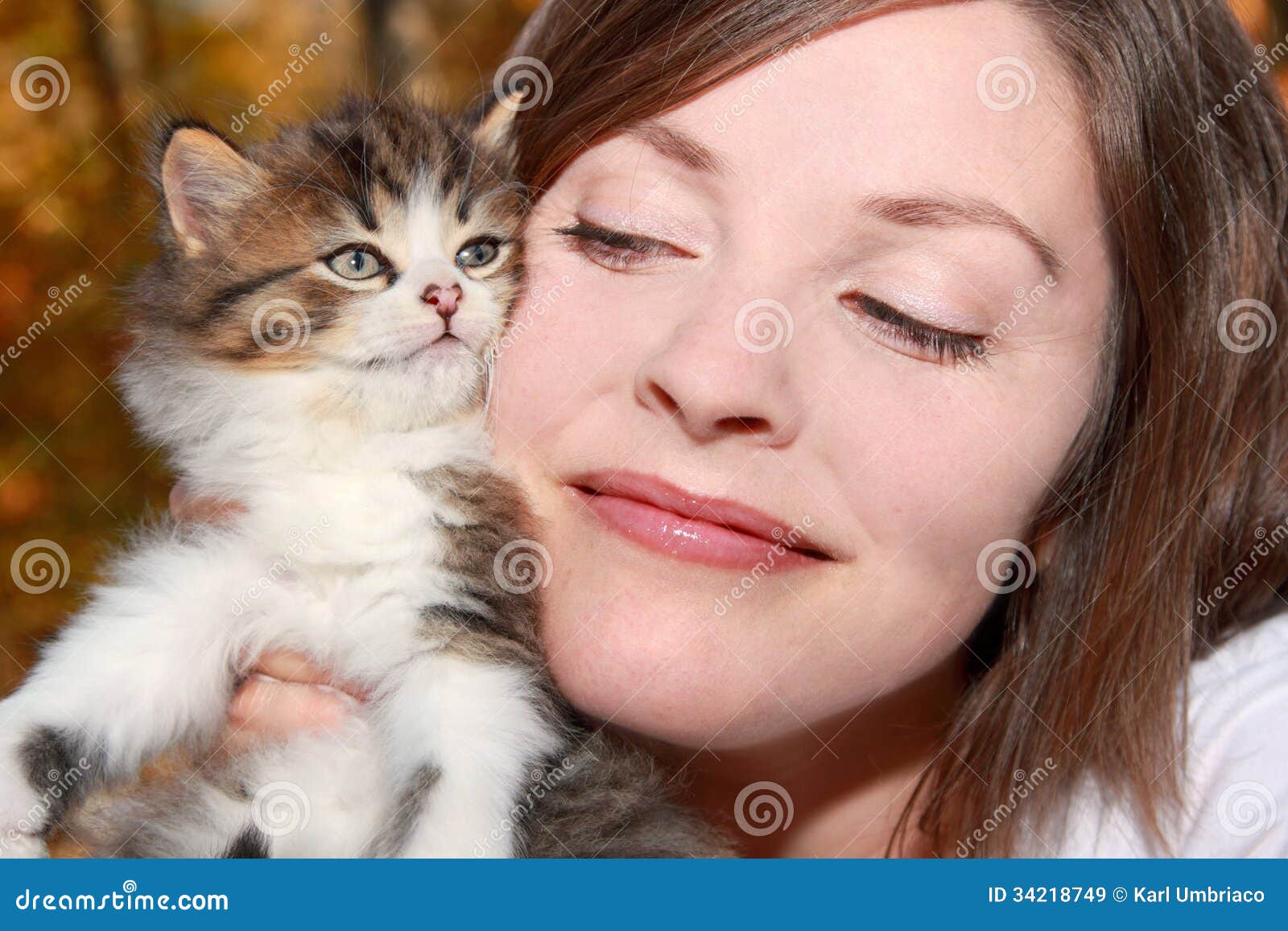 Woman and kitten stock image. Image of fall, kitten, portrait - 34218749
