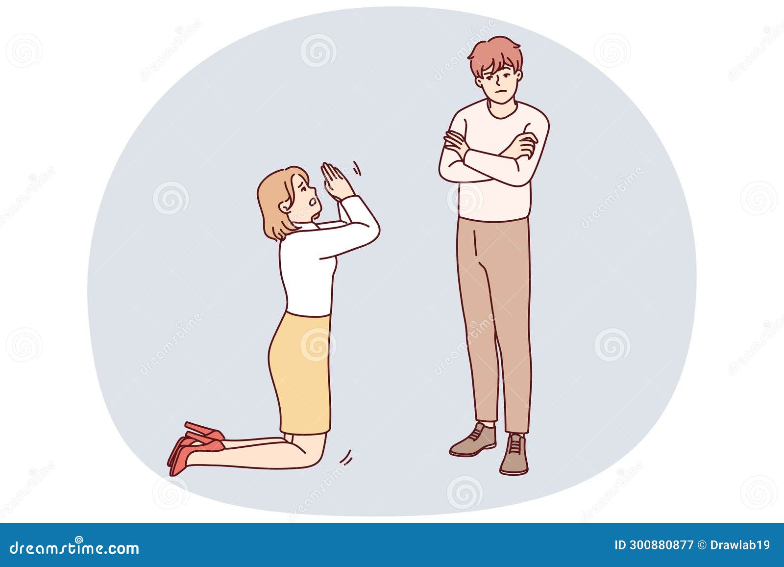 Woman Kneel In Front Of Man Ask Forgiveness Stock Vector Illustration