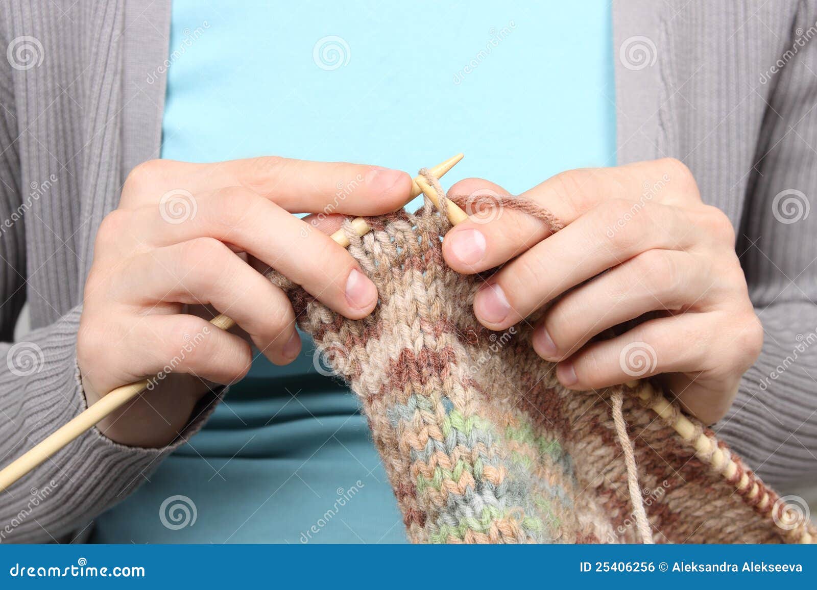 Woman Knitting Brown Threads Closeup Stock Photo - Image of sewing ...