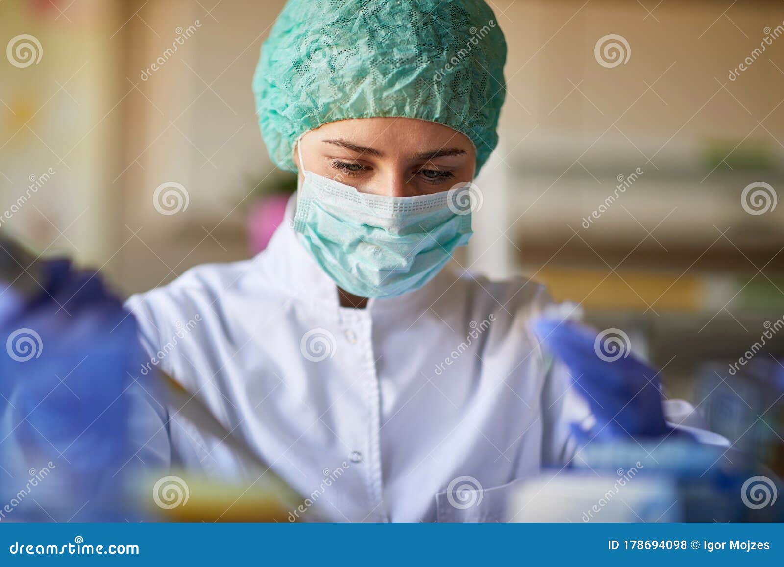 Woman in Lab with Protective Gear Working Stock Photo - Image of ...