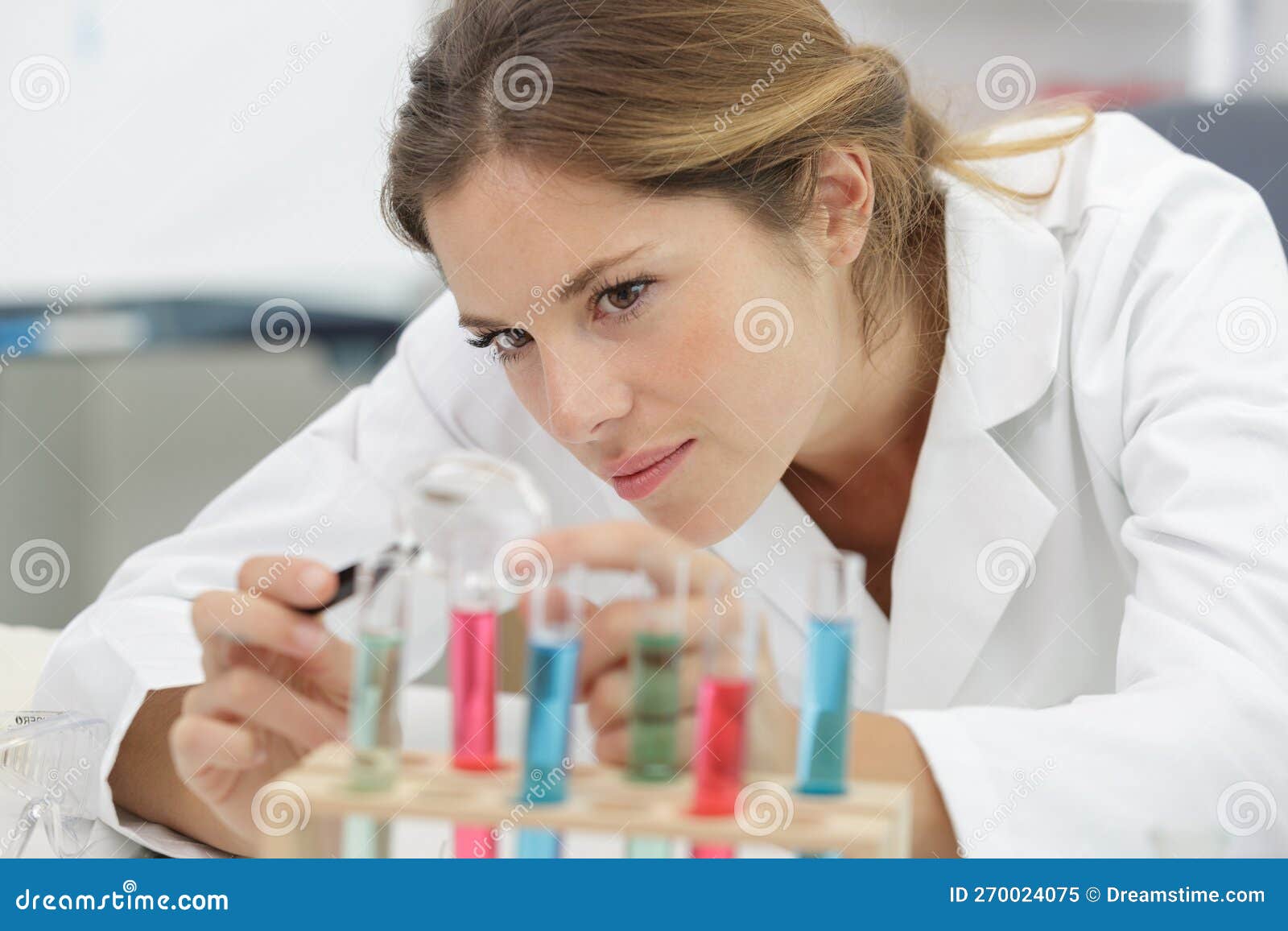 Woman in Lab Using Magnifying Glass Stock Image - Image of sample ...