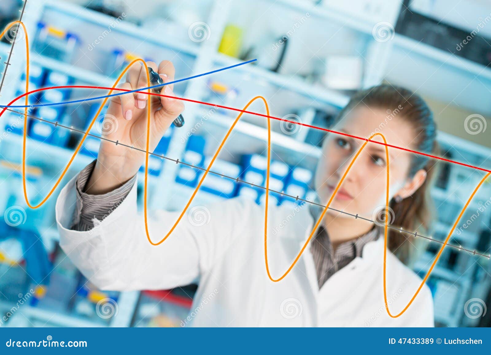 Woman Laboratory Assistant Draws a Graph on a Glass Stock Image - Image ...