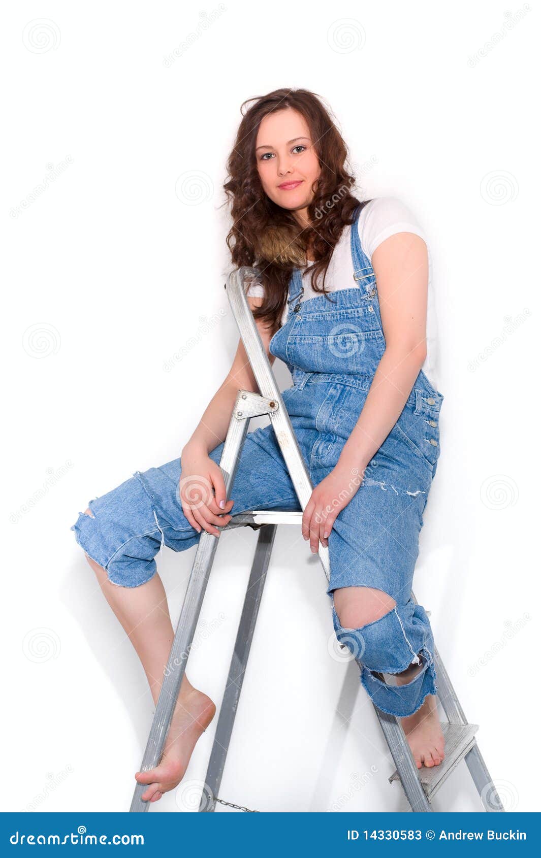 Woman on the ladder stock image. Image of alone, seductive - 14330583