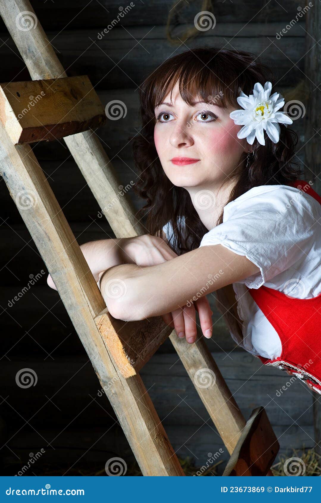 Woman on ladder stock image. Image of pretty, studio - 23673869