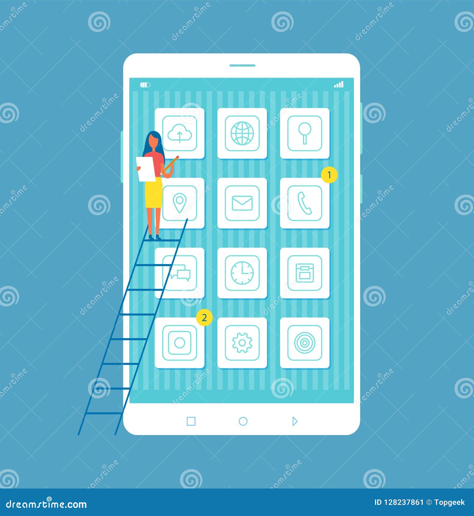 Woman on Ladder Reading Article Vector Illustration Stock Vector ...