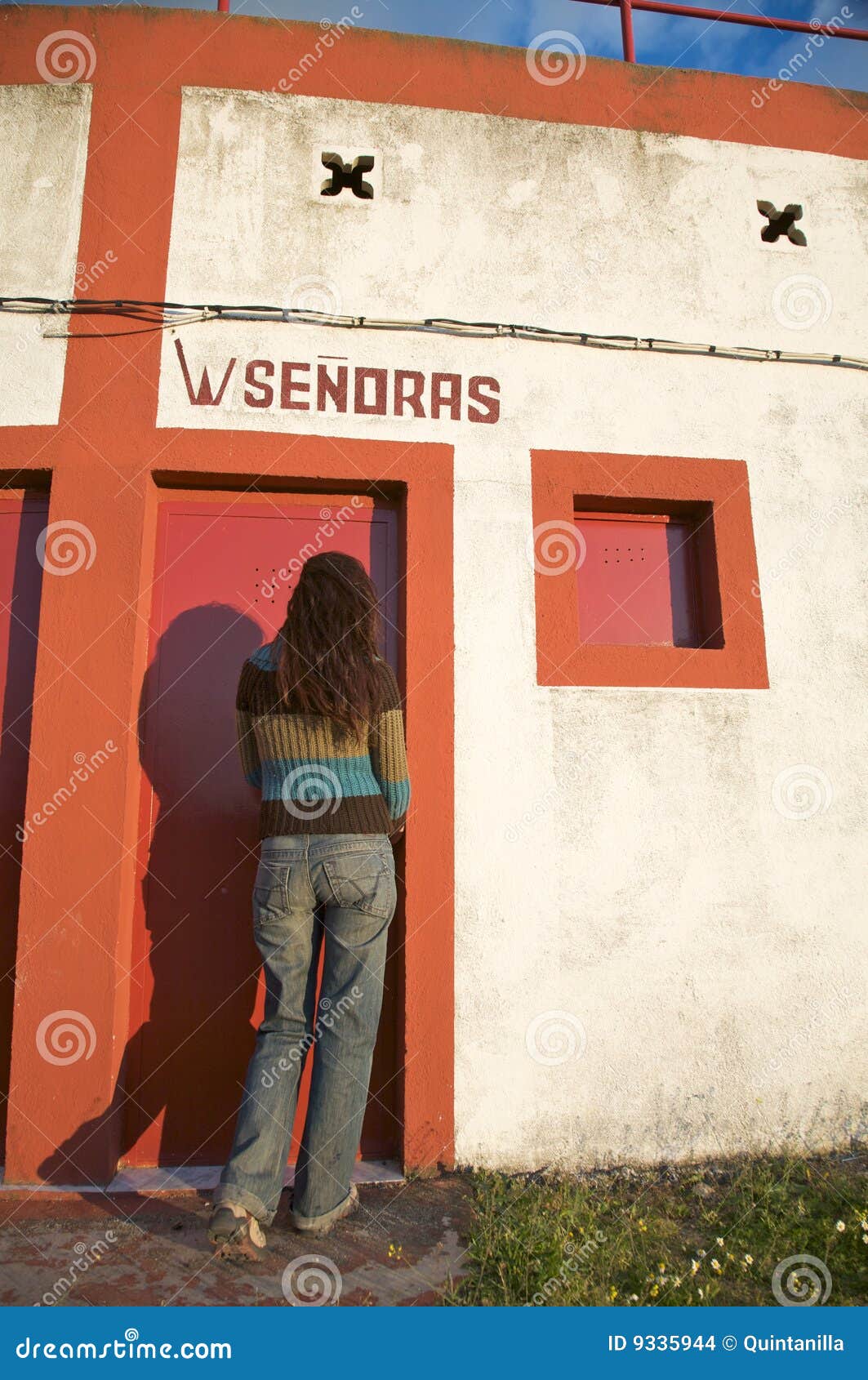 Woman at ladies toilet stock photo. Image of jacket, granadilla - 9335944
