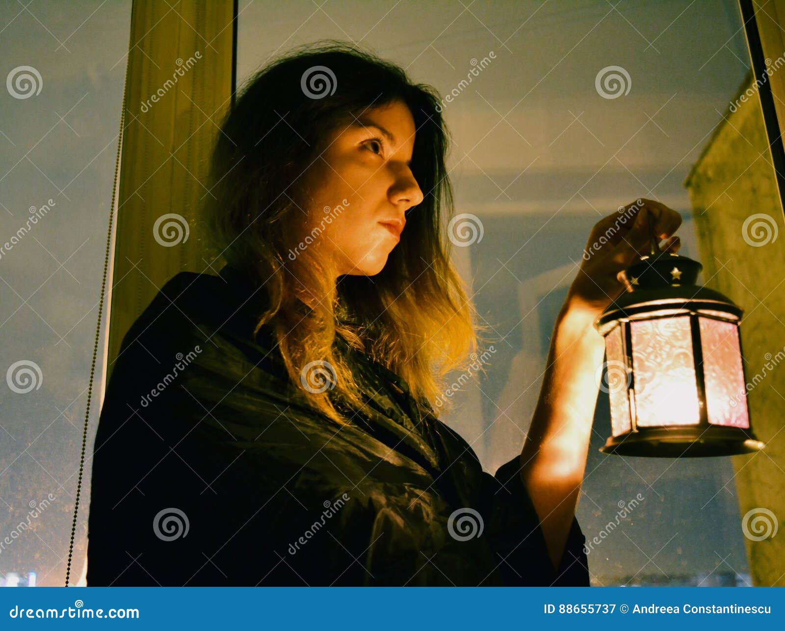 Woman with a lamp stock image. Image of hand, holiday - 88655737