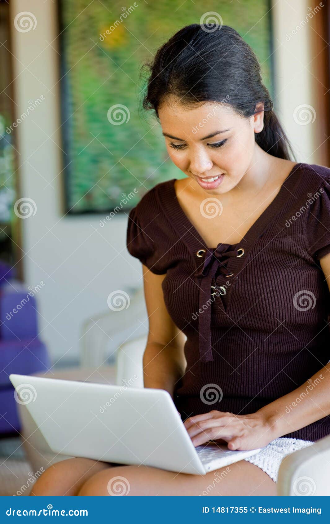 Woman with Laptop stock image. Image of computer, relaxing - 14817355