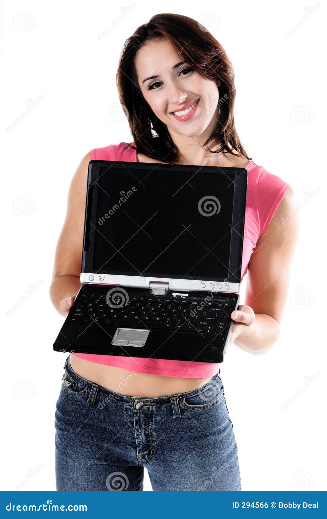 Woman with Laptop Computer stock photo. Image of pretty - 294566