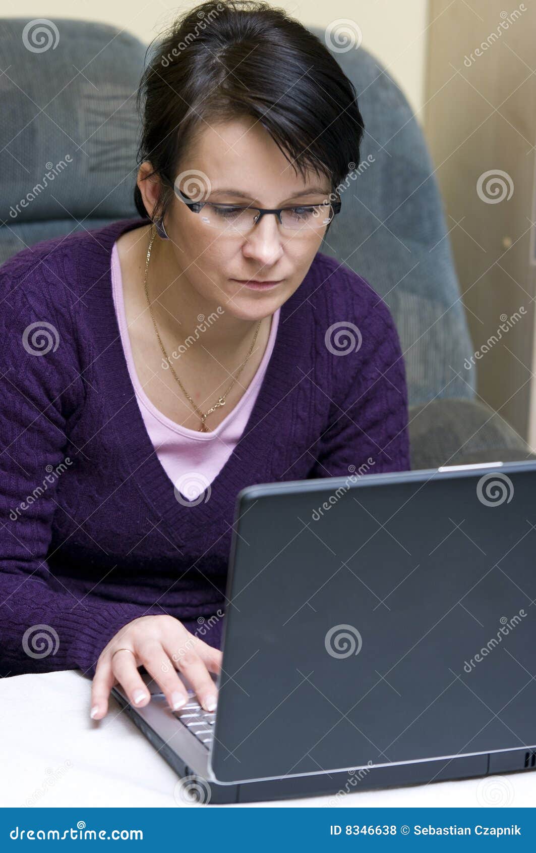 Woman with laptop computer stock photo. Image of glasses - 8346638