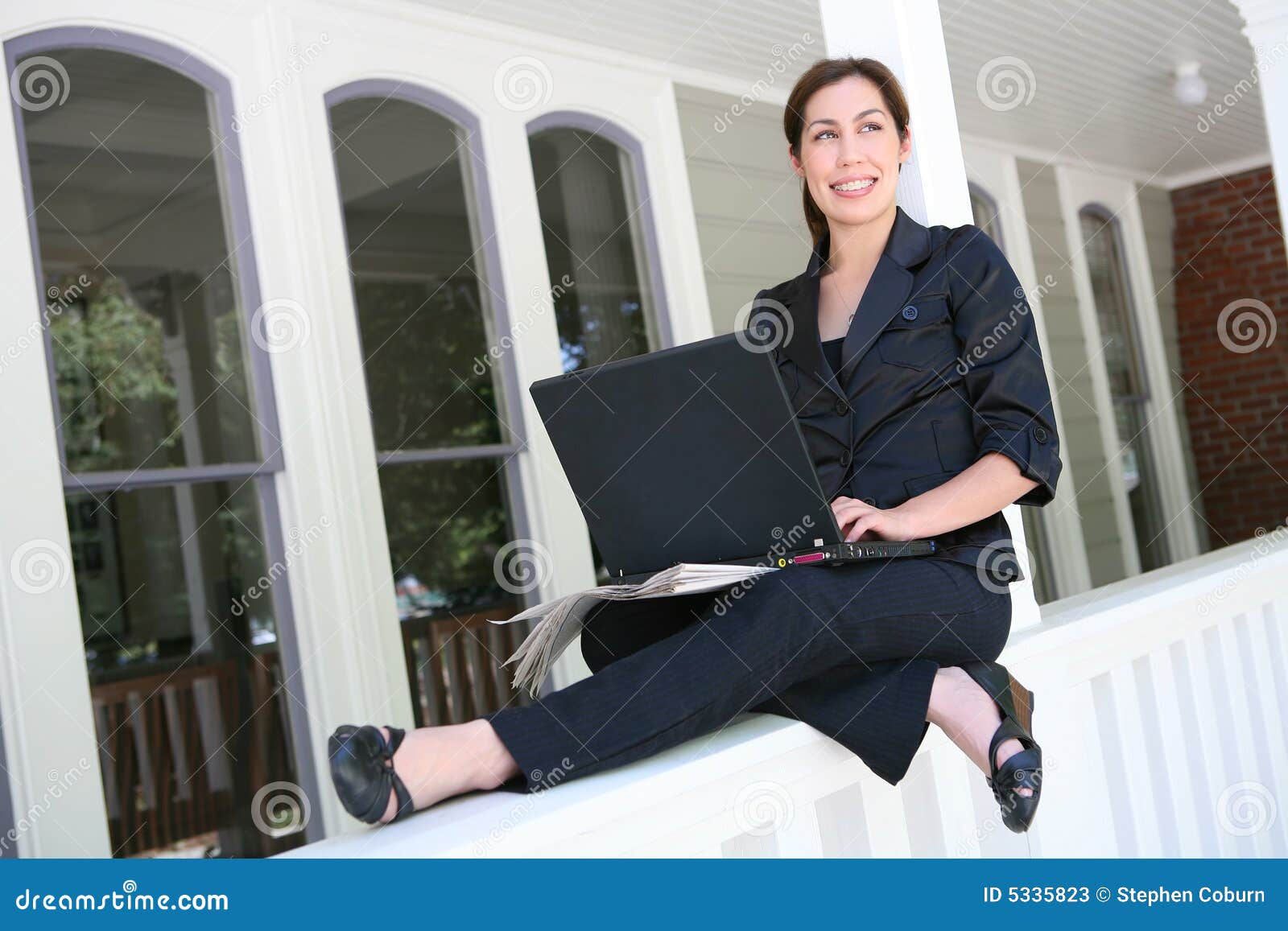 Woman on Laptop Computer at Home Stock Image - Image of hispanic ...