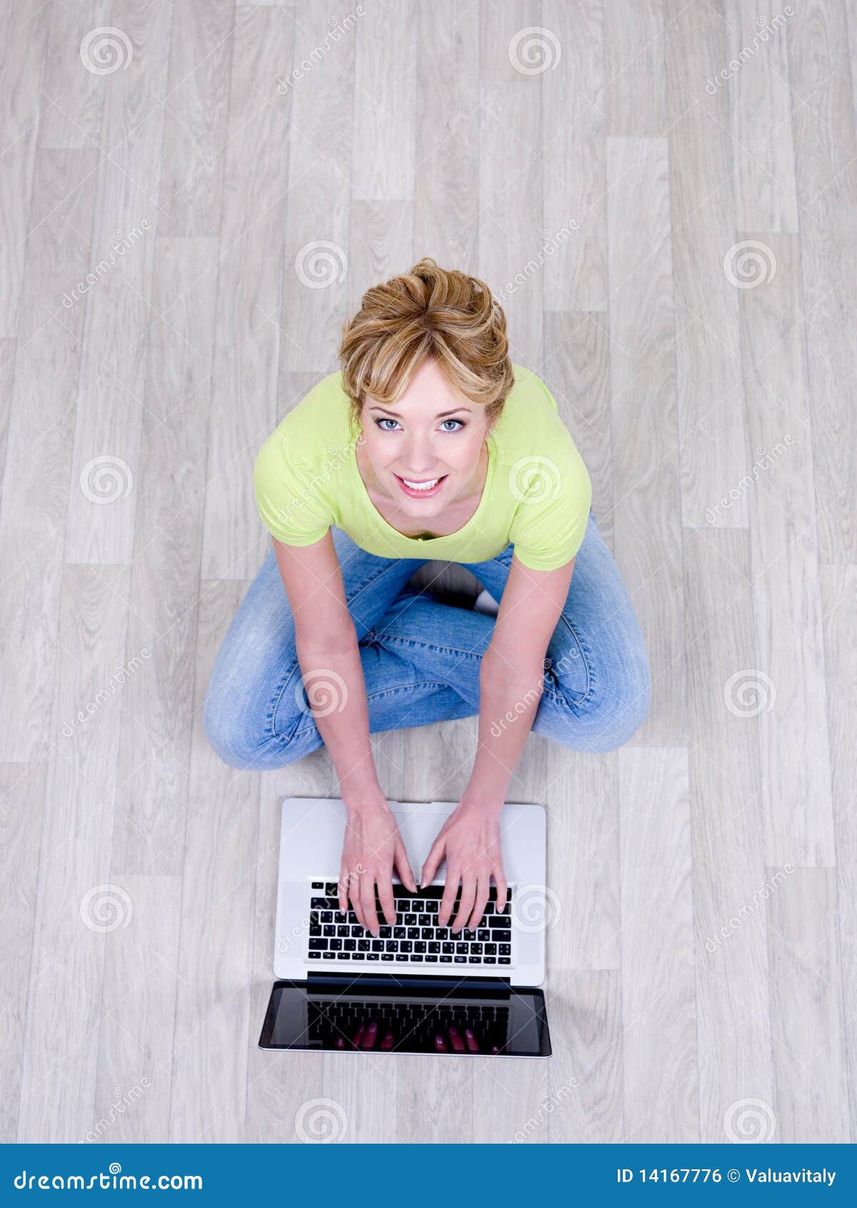Woman with Laptop on the Floor Stock Photo - Image of floor, looking ...