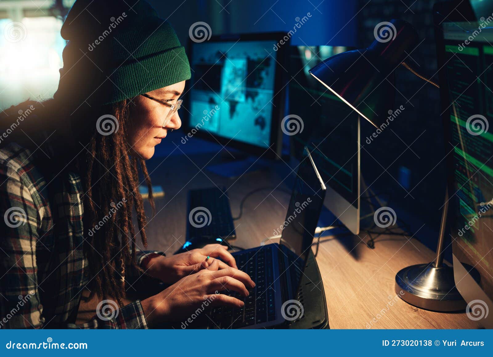 Woman Laptop And Hacker Typing In Home With Software Data Programming Or Cybersecurity