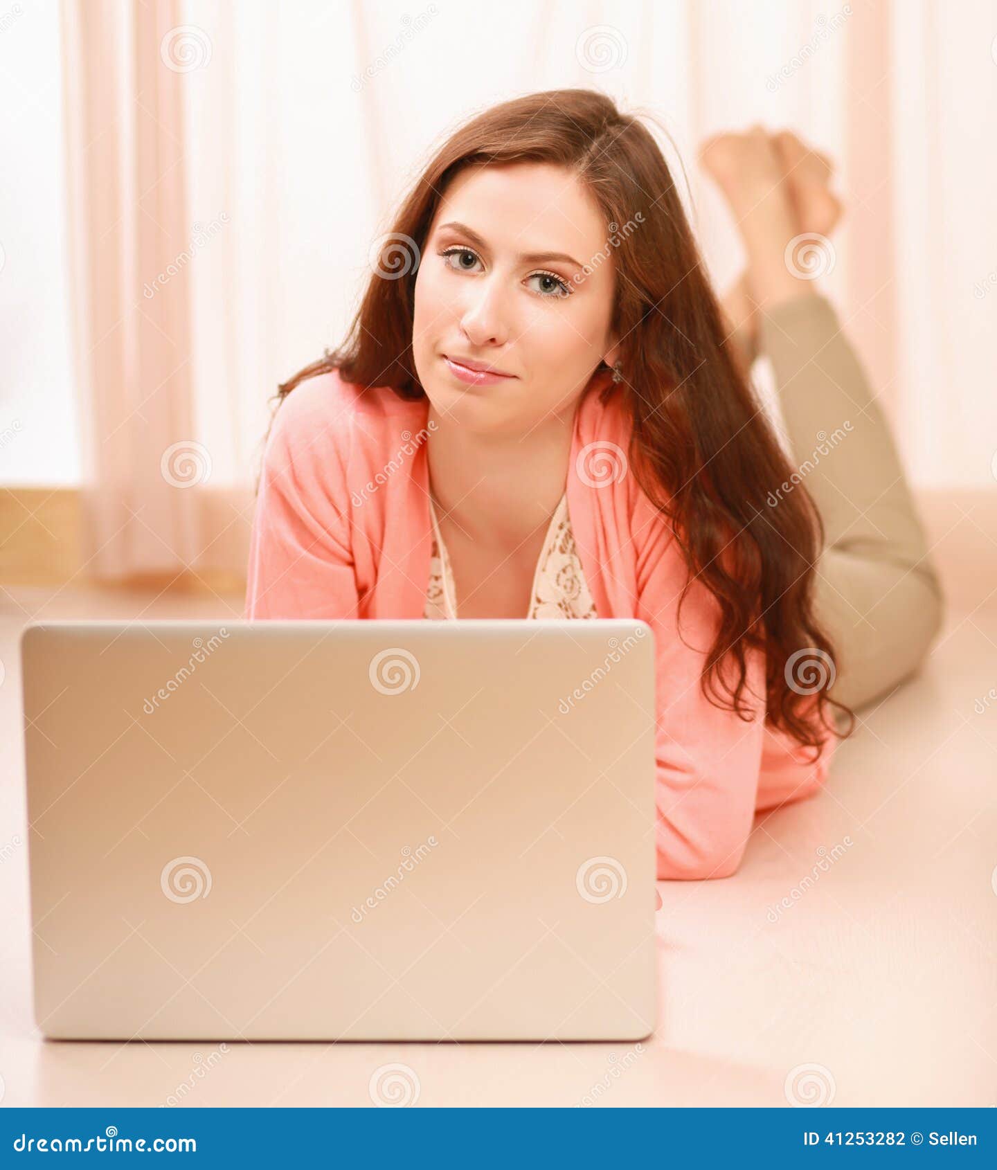 Woman with Laptop Lying Down Stock Photo - Image of beautiful, lying ...