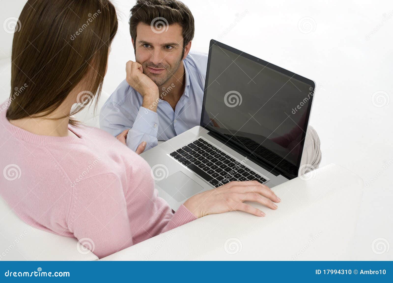 Woman with laptop and man stock photo. Image of information - 17994310