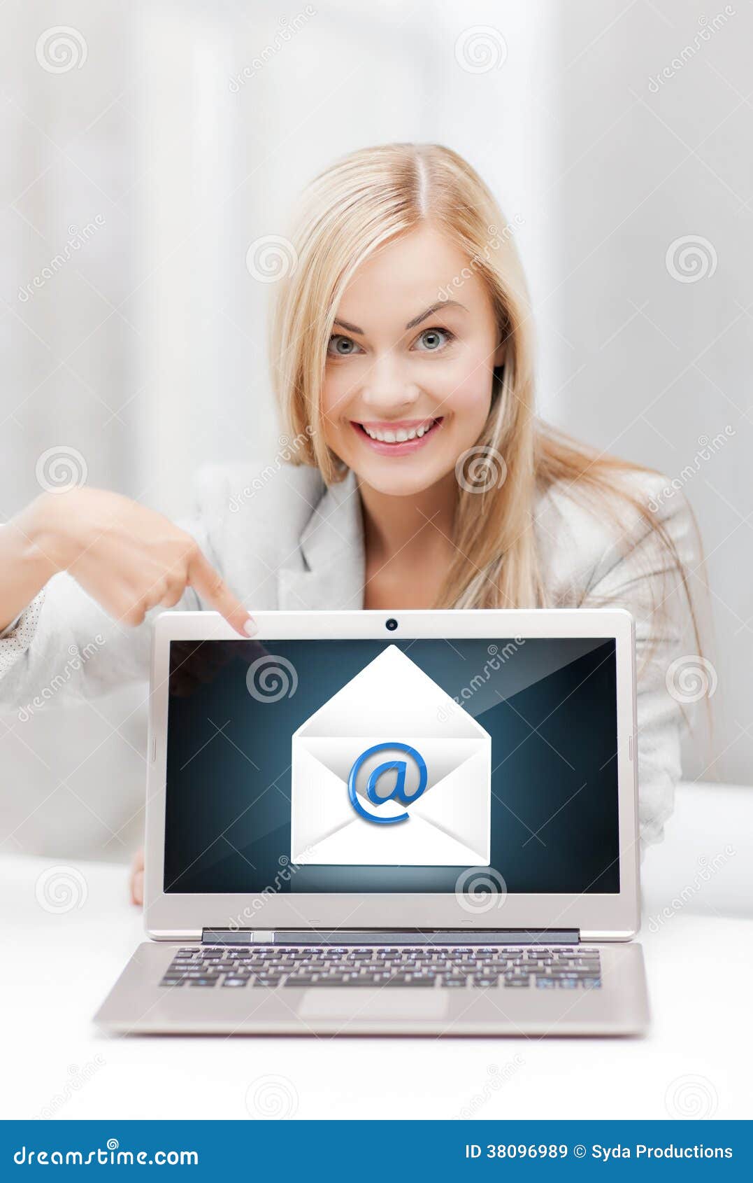 Woman with Laptop Pointing at Email Sign Stock Image - Image of ...
