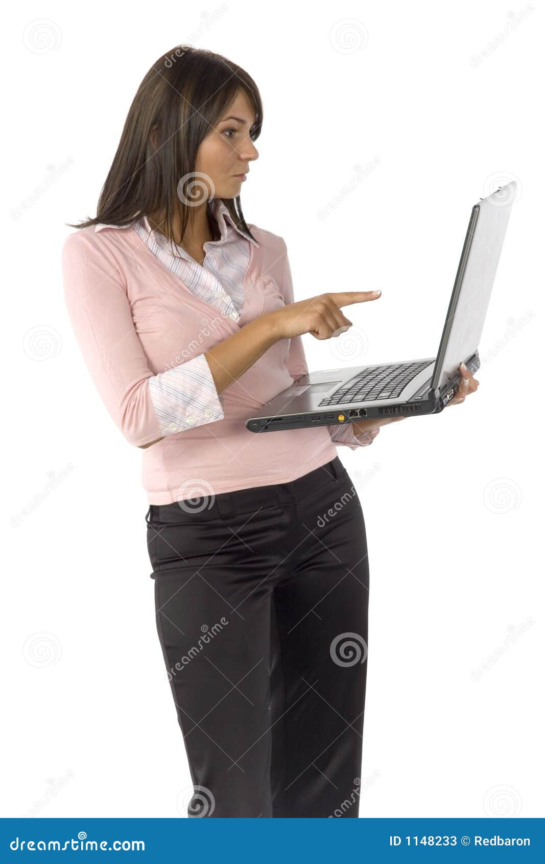 Woman with Laptop - Pointing Screen Stock Image - Image of dealer ...