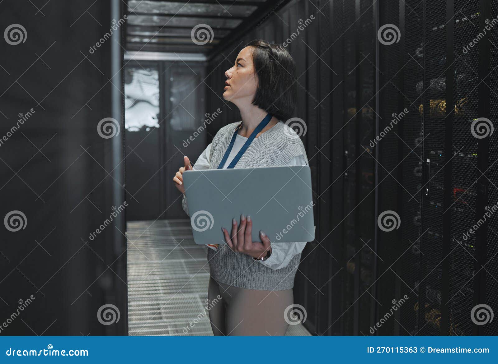 Woman with Laptop, Server Room and Information Technology, Engineer and ...