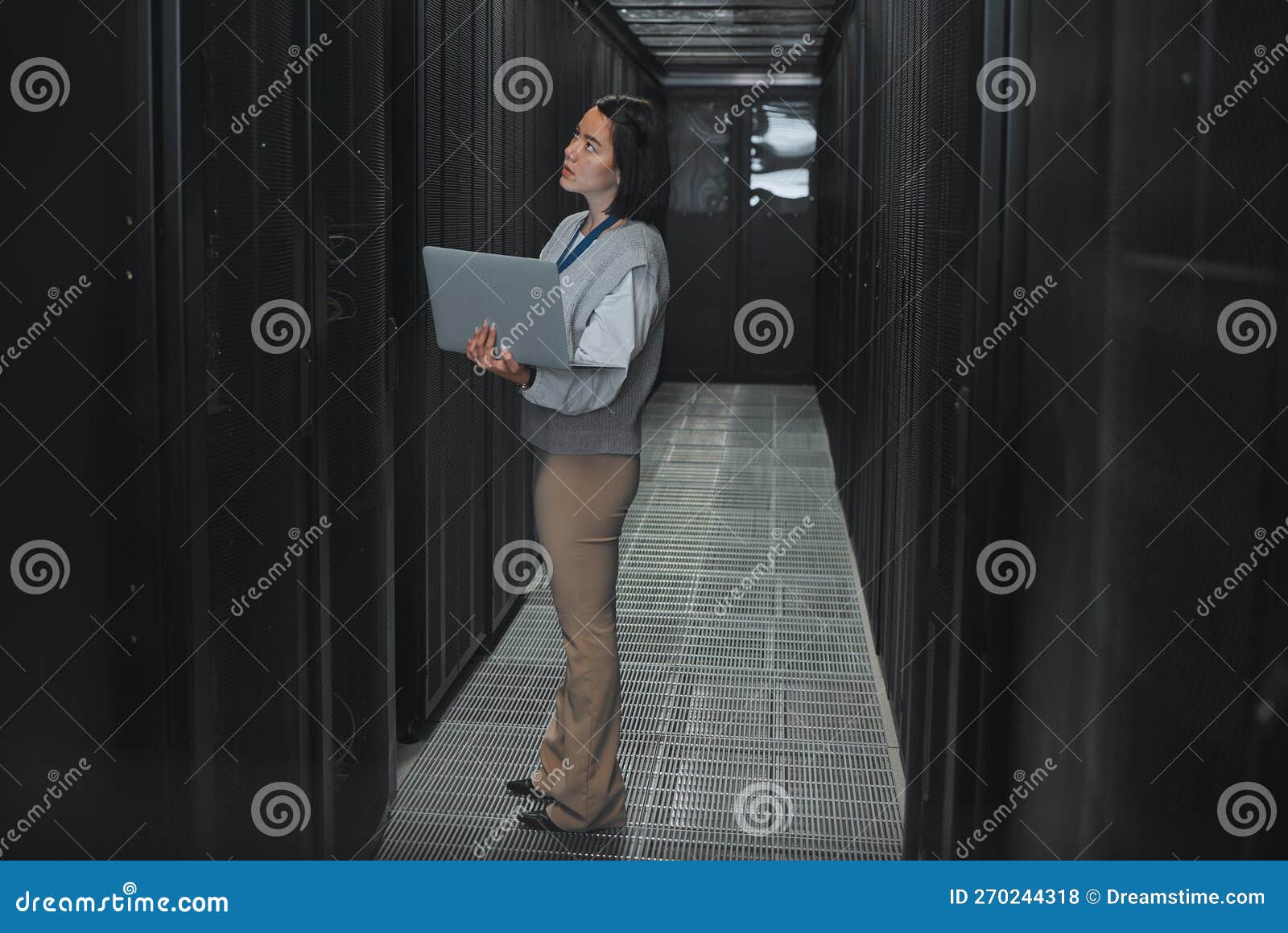 Woman with Laptop, Server Room and Information Technology, Technician ...