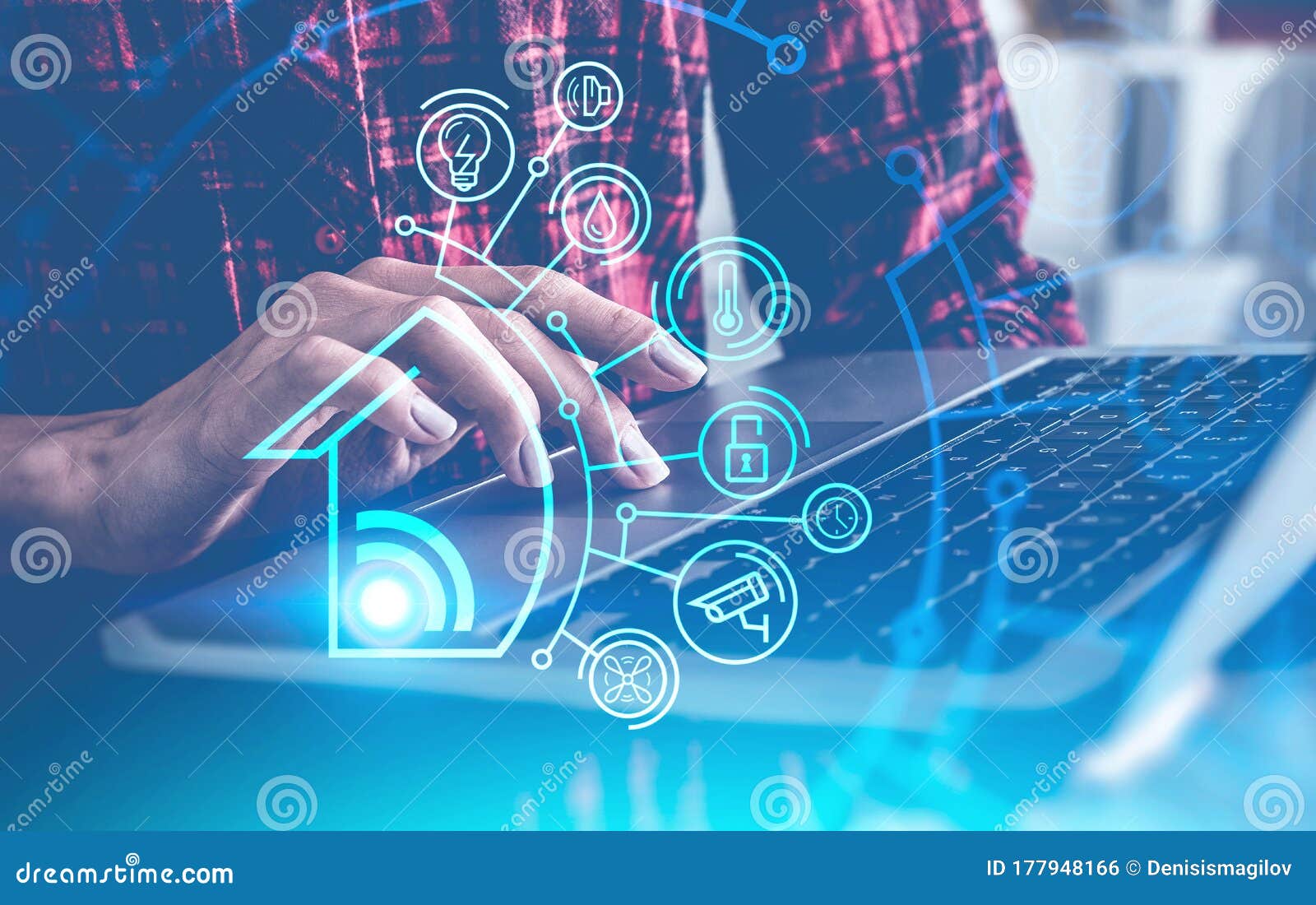 Woman with Laptop, Smart Home Interface Stock Photo - Image of ...