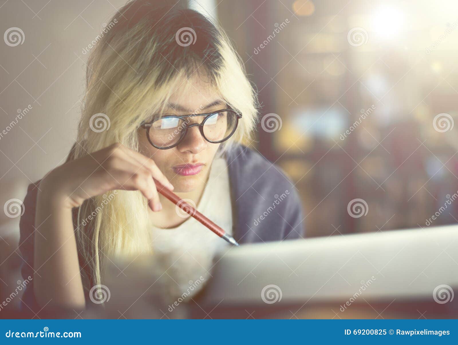 Woman Laptop Working Planning Thinking Concept Stock Image - Image of ...