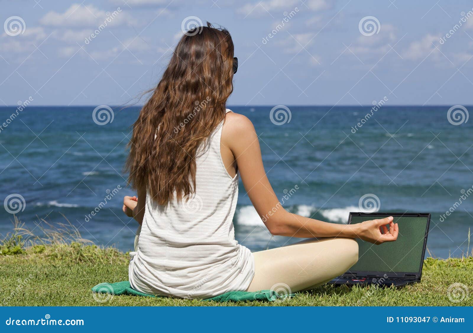 Woman with Laptop in Yoga Pose Stock Image - Image of travel, woman ...